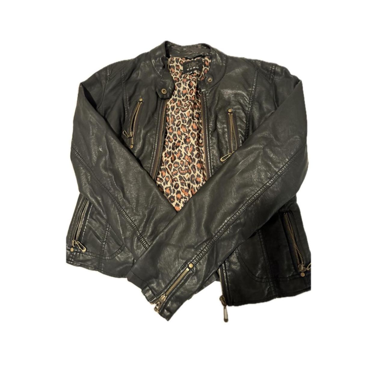 vintage leopard print and black leather jacket - Depop