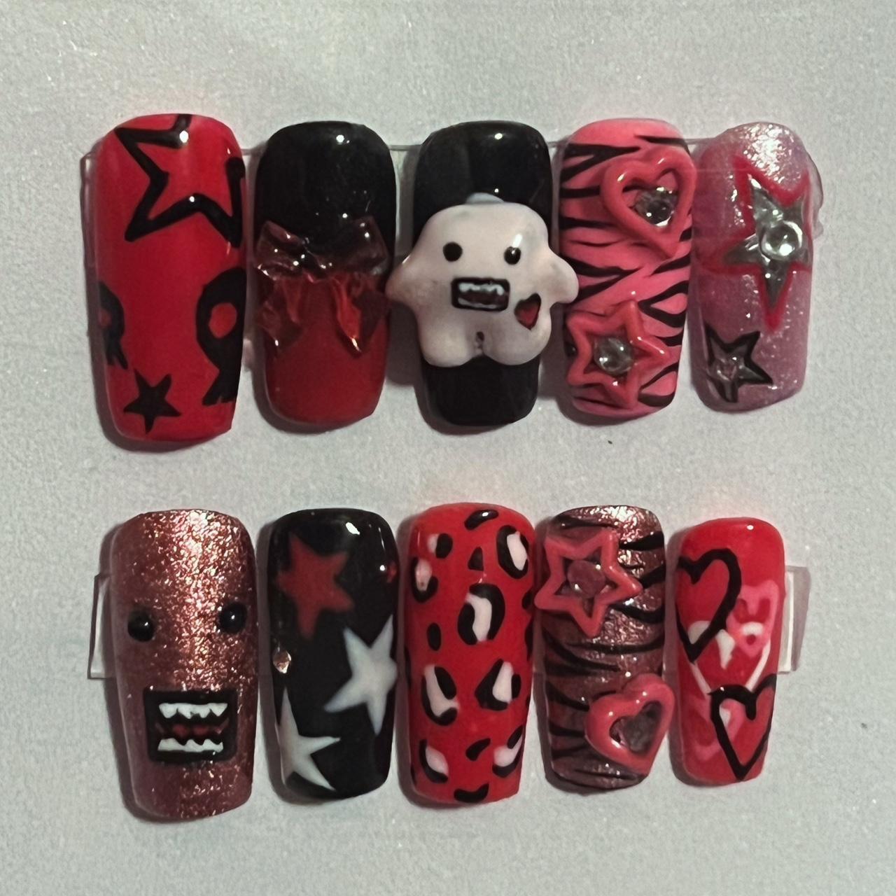 Domo Red and black nail art set #nails #art#domo - Depop