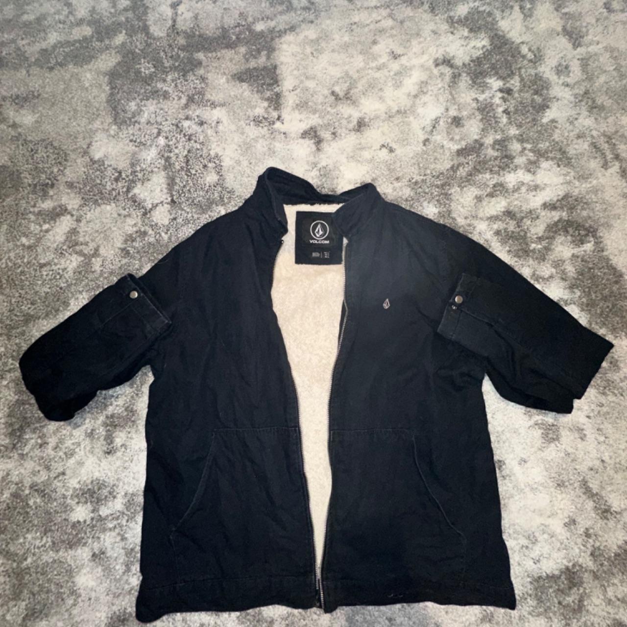 Black Volcom Jacket fur inside Size: XL One rip... - Depop