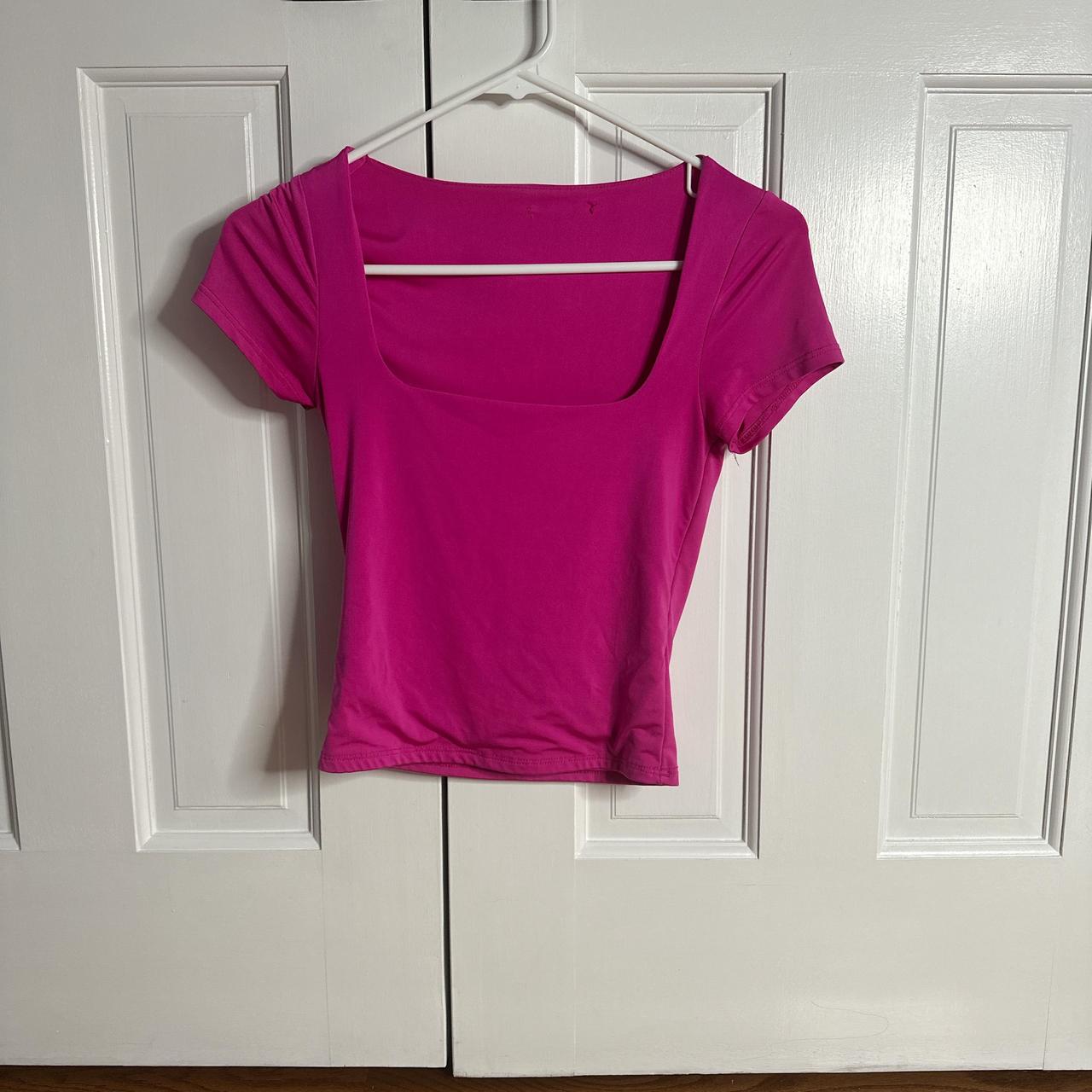 Size S: Pink square neck top - Depop