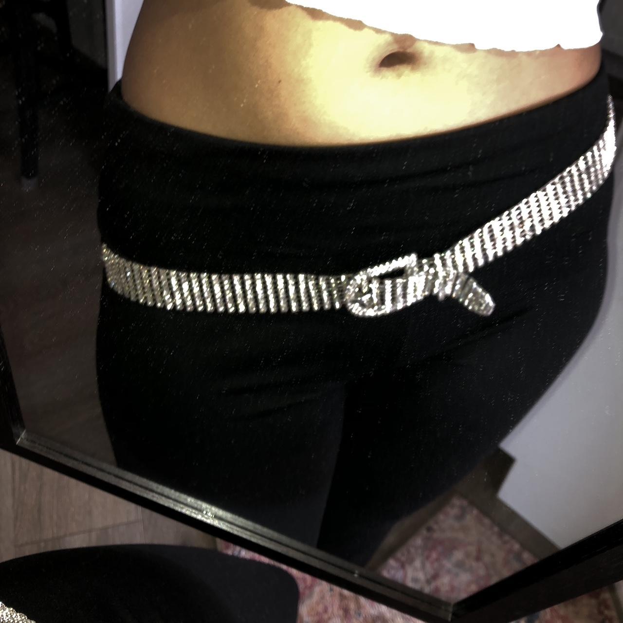 Silver rhinestone belt with adjustable clasp... - Depop