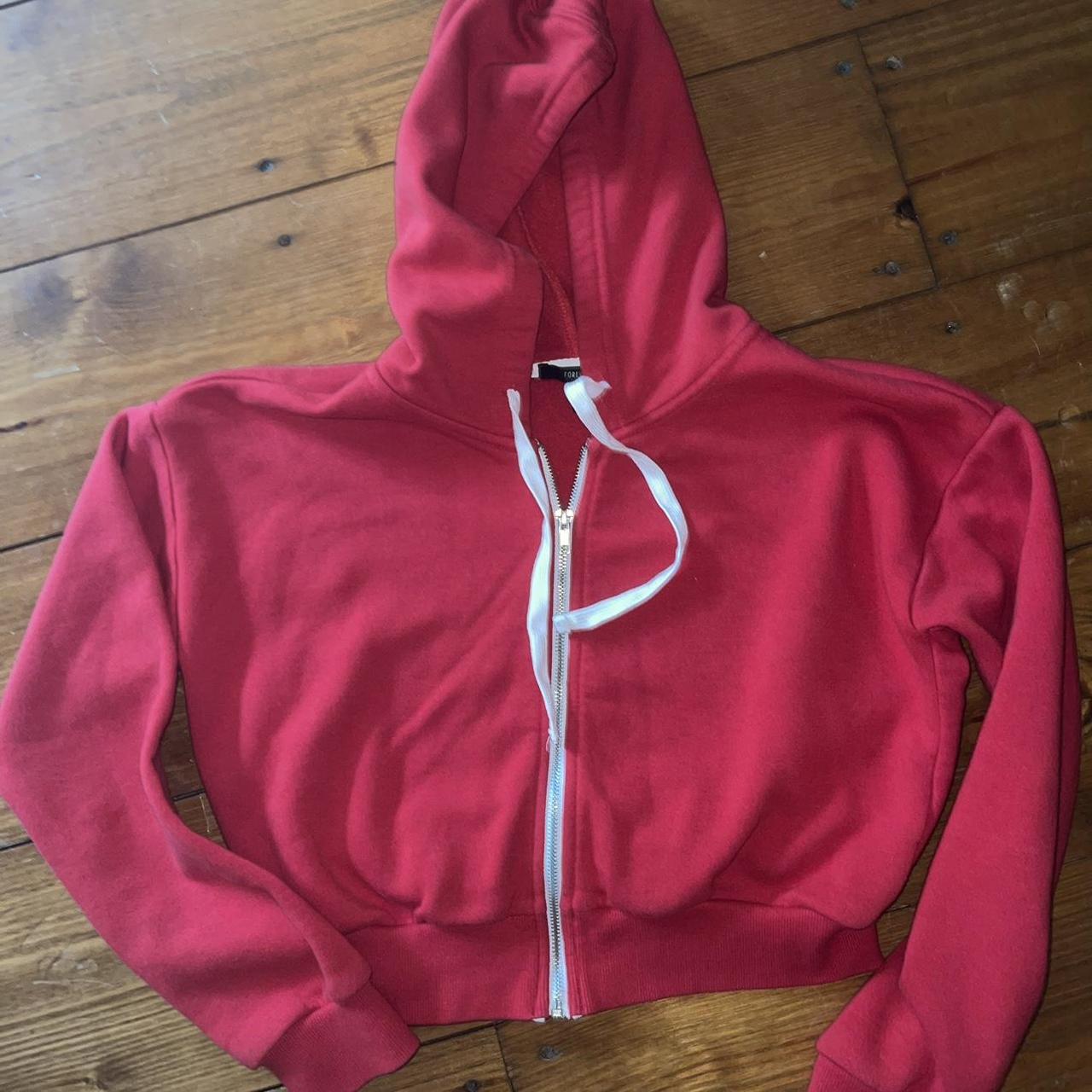 cropped red zip up perfect for summer layering... - Depop
