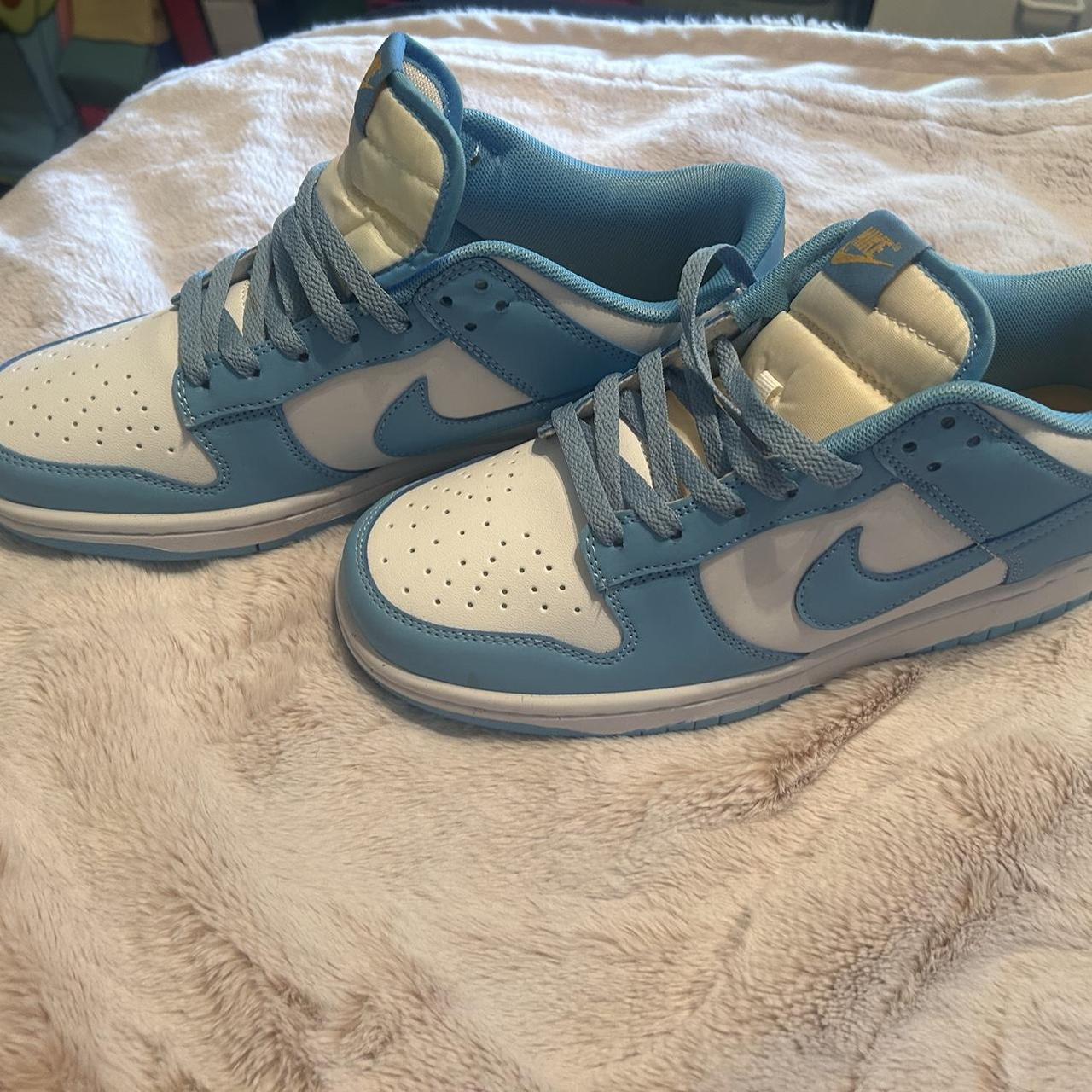 Nike low dunks university blue with yellow logo - Depop