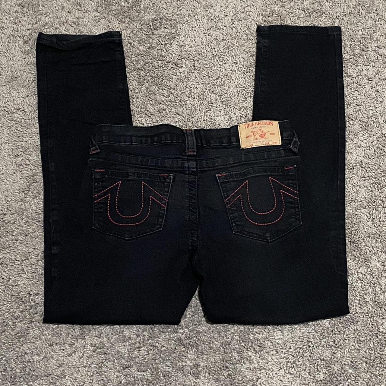 True Religion Jeans Women Black with red stitching... - Depop