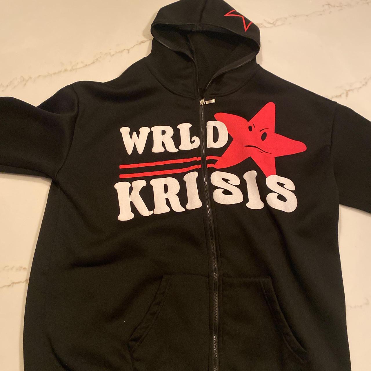 Black & red World Krisis zip-up hoodie #hoodie | Depop
