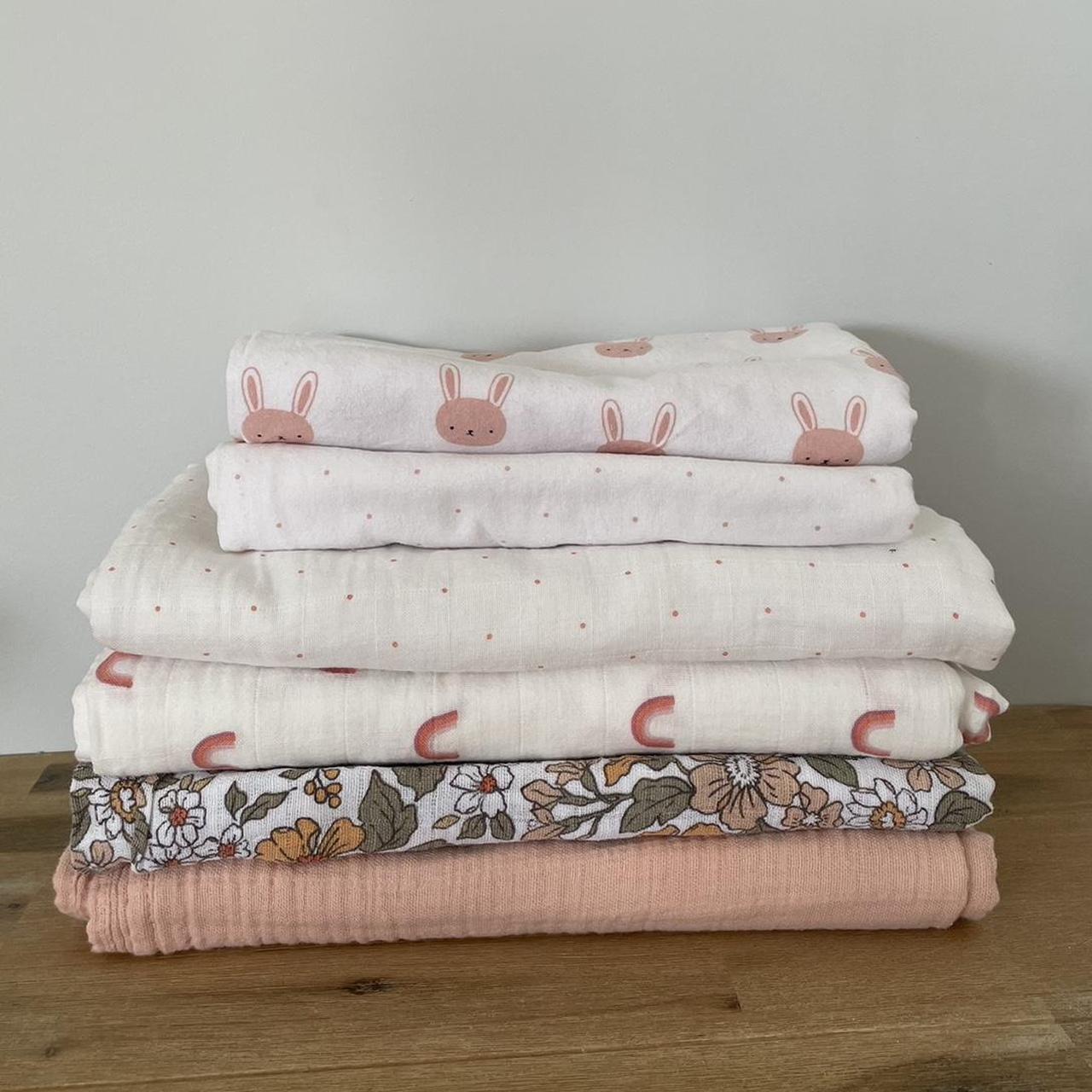 Baby girl swaddle blanket bundle 4 x muslin... - Depop