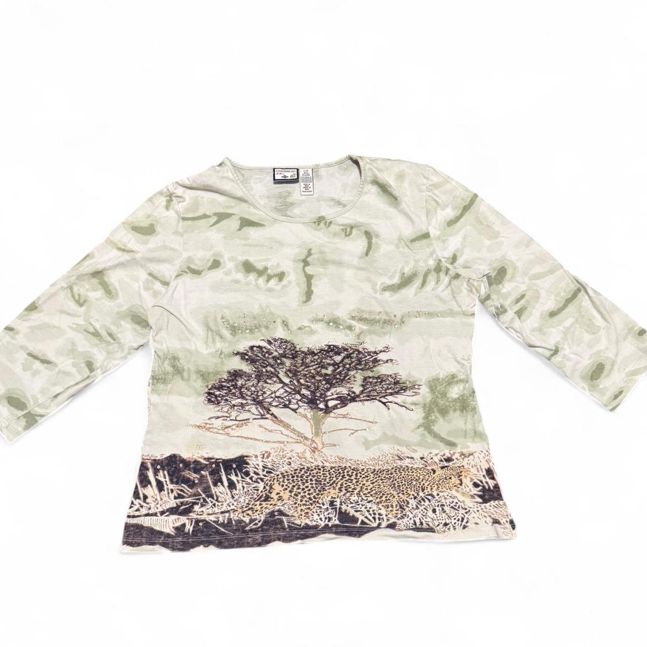 Caribbean Joe green and cream cheetah print long... | Depop