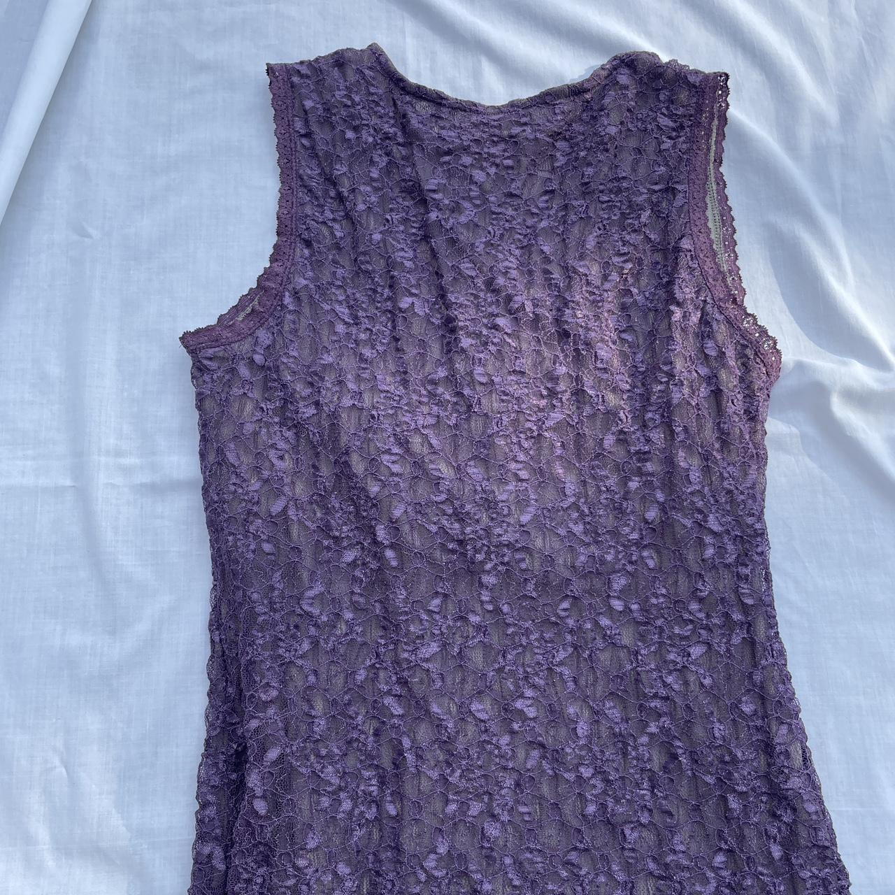 Purple lace tank top with flower detailing and... - Depop