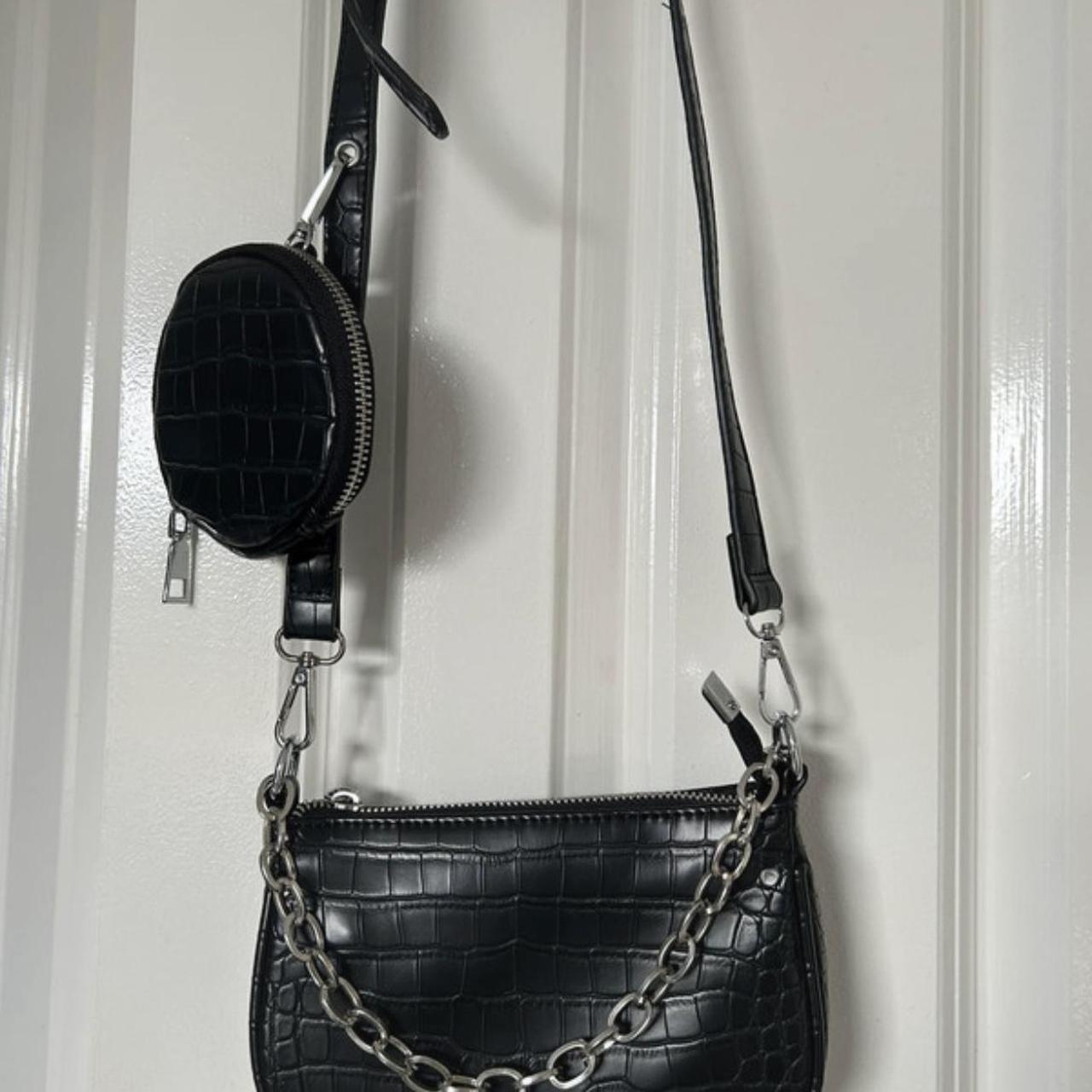 Black croc multi pocket cross body bag Small Black... - Depop