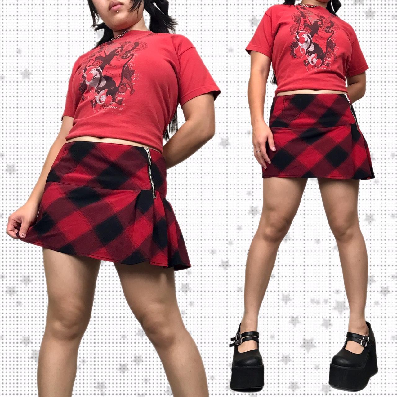 DKNY Red Plaid Mini Skirt size small • made by DKNY... - Depop
