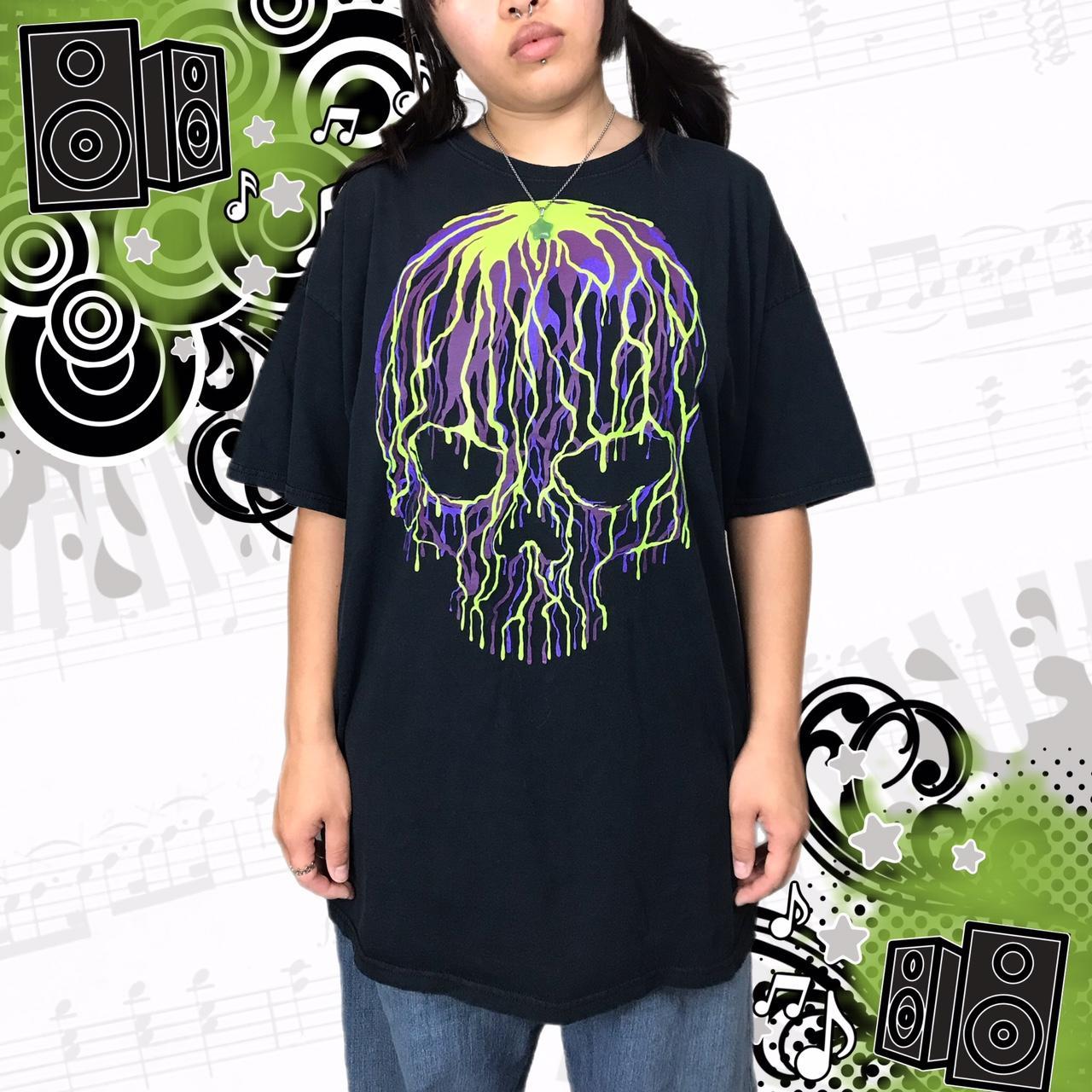 Skull Graphic Tee Shirt Black Green size 2XL XXL >... - Depop