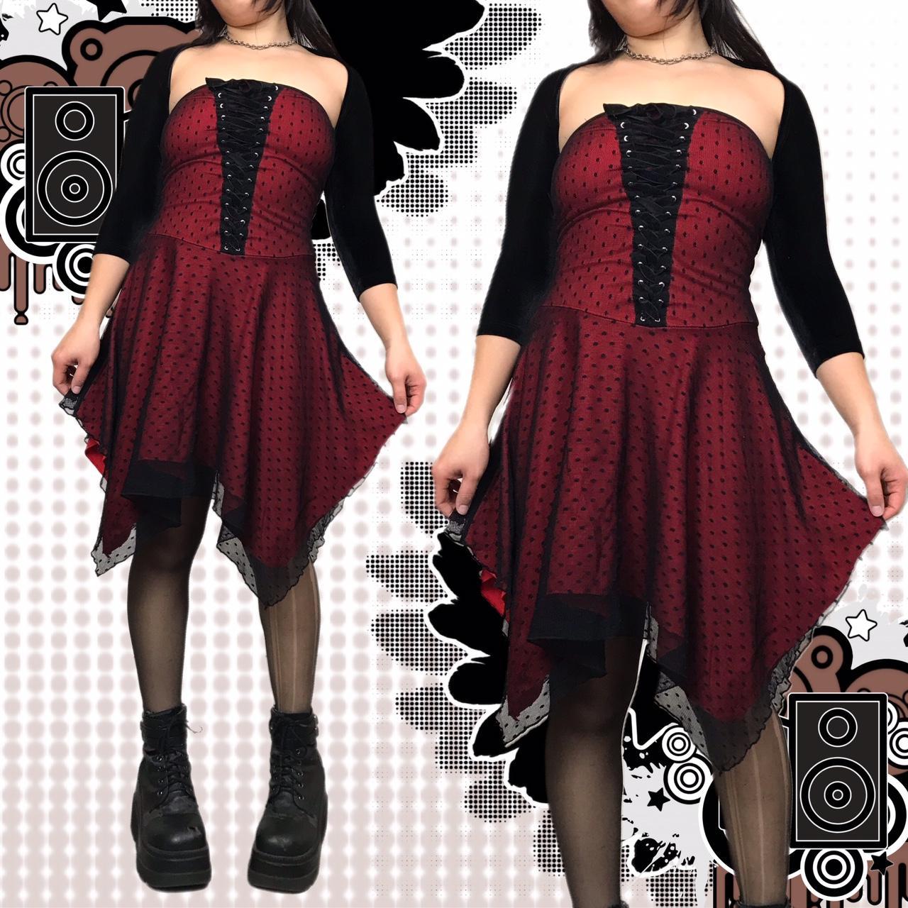 black red corset dress handkerchief hem fairy goth... | Depop