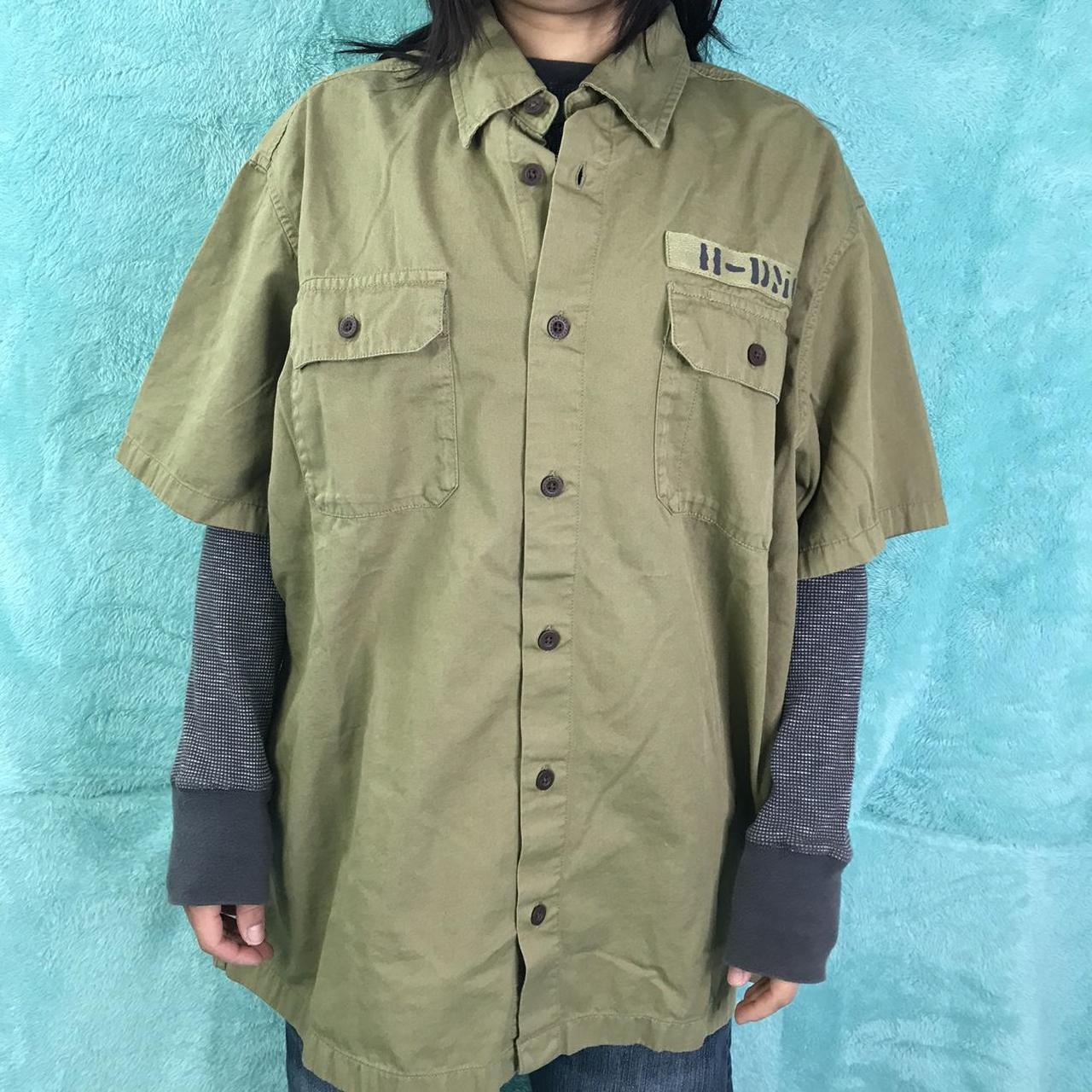 harley davidson military army button up shirt size... | Depop