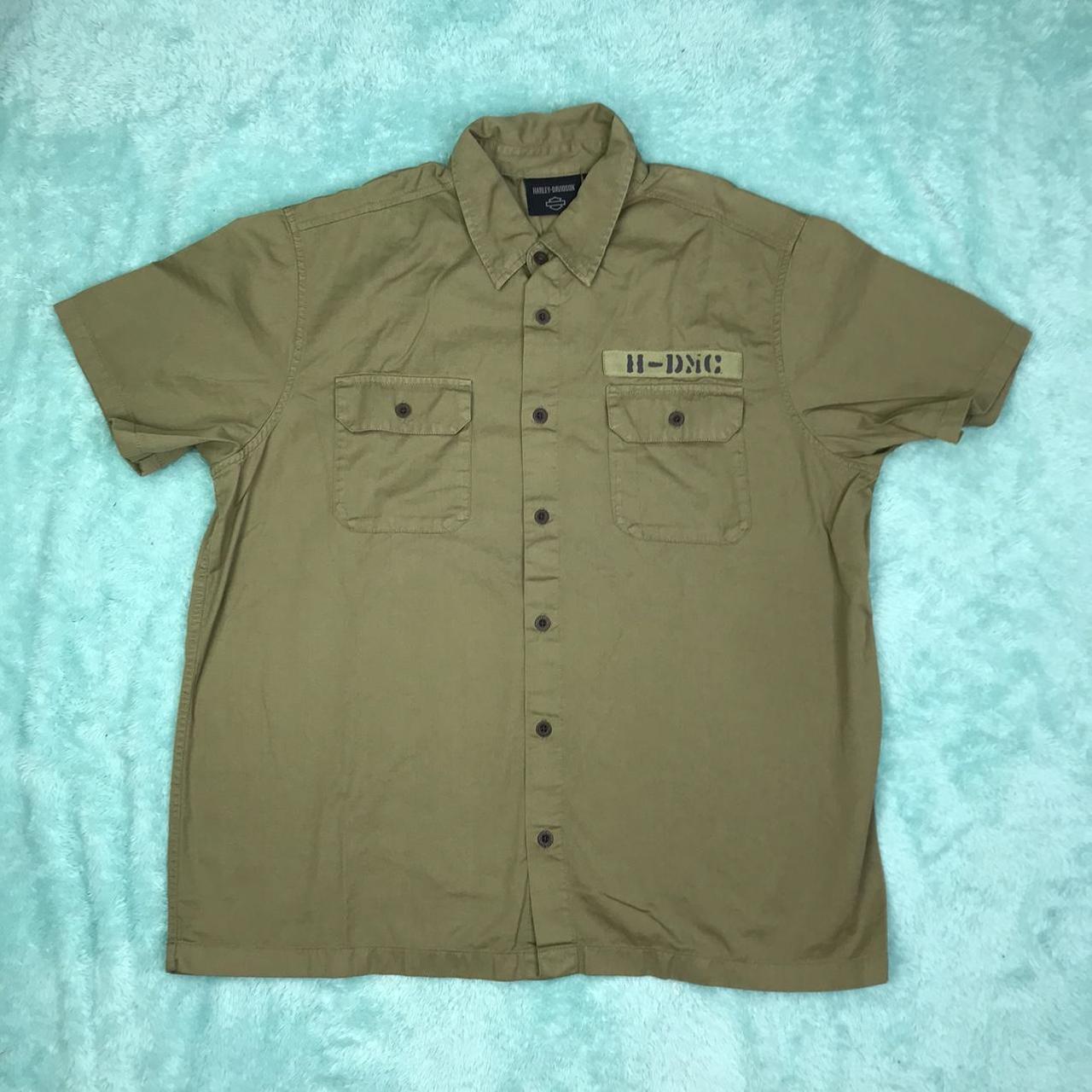 harley davidson military army button up shirt size... | Depop