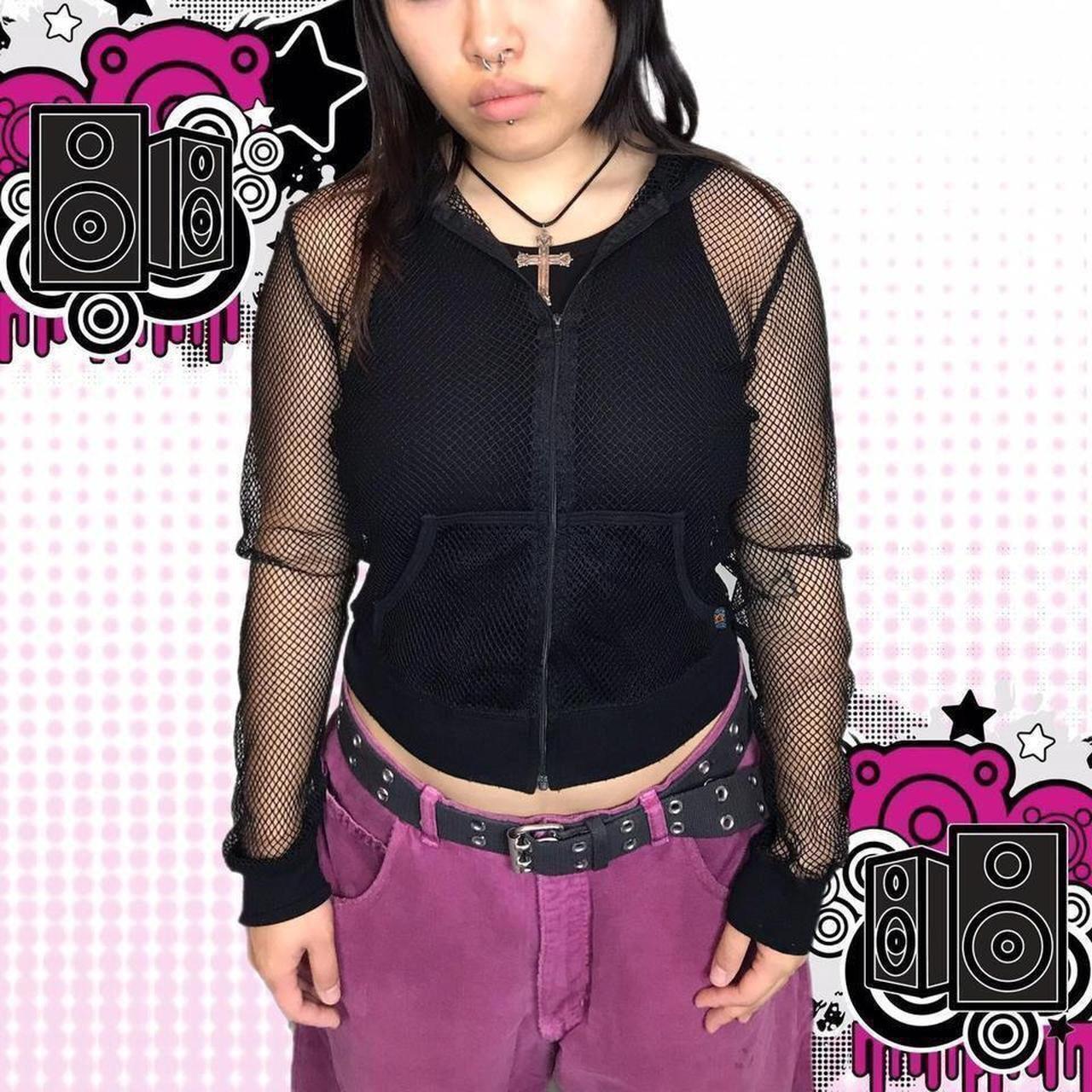 Vintage Black Fishnet Top Hoodie rave size medium >... | Depop