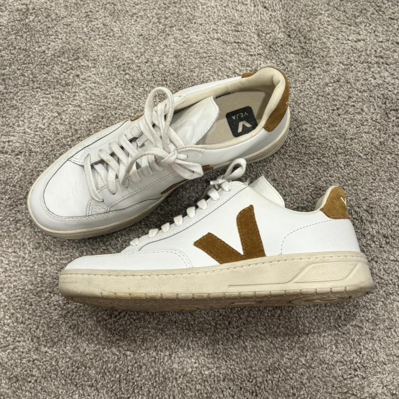 Veja brown suede white leather sneakers. Only worn a... - Depop