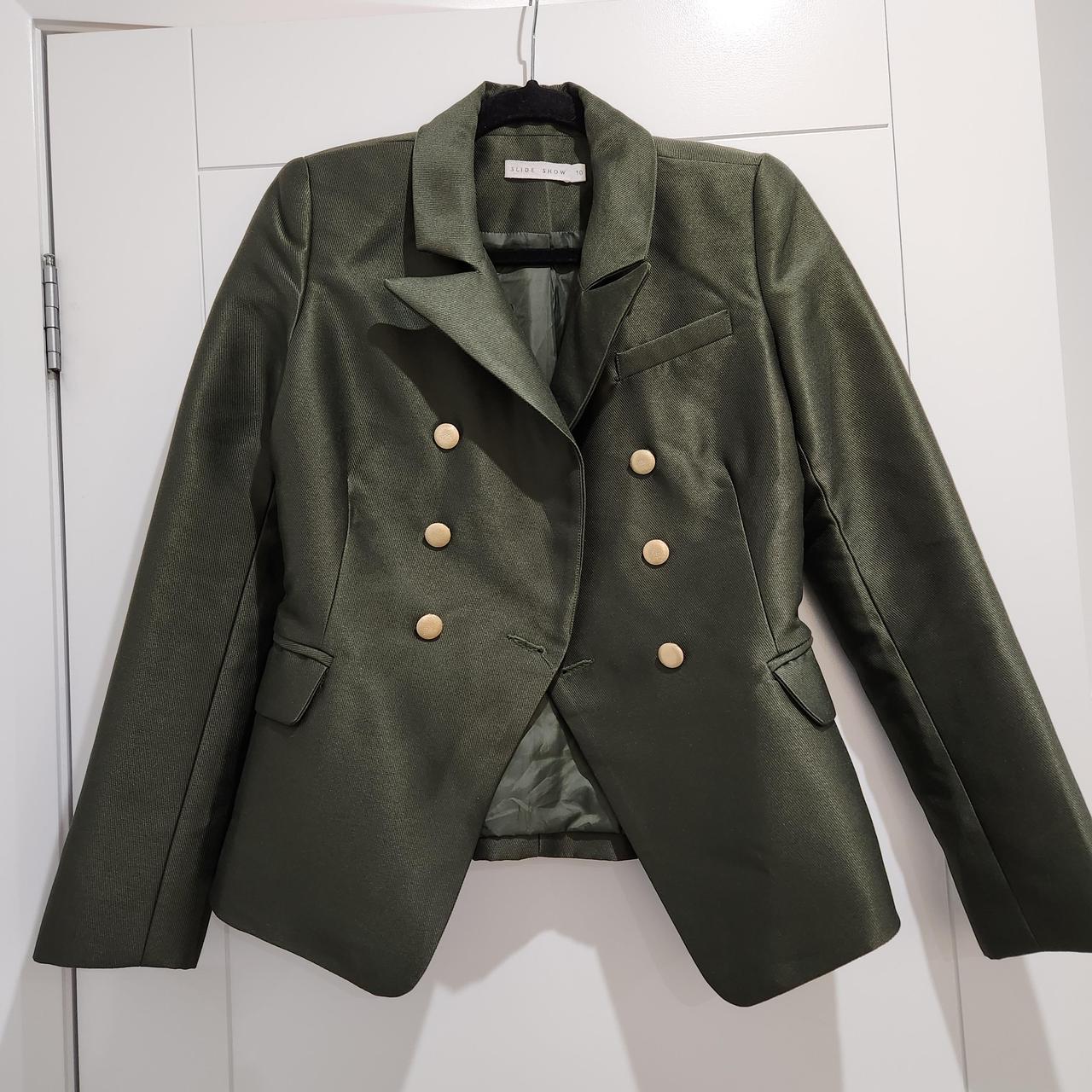 Slide Show Khaki Olive Green Military Blazer Size... - Depop