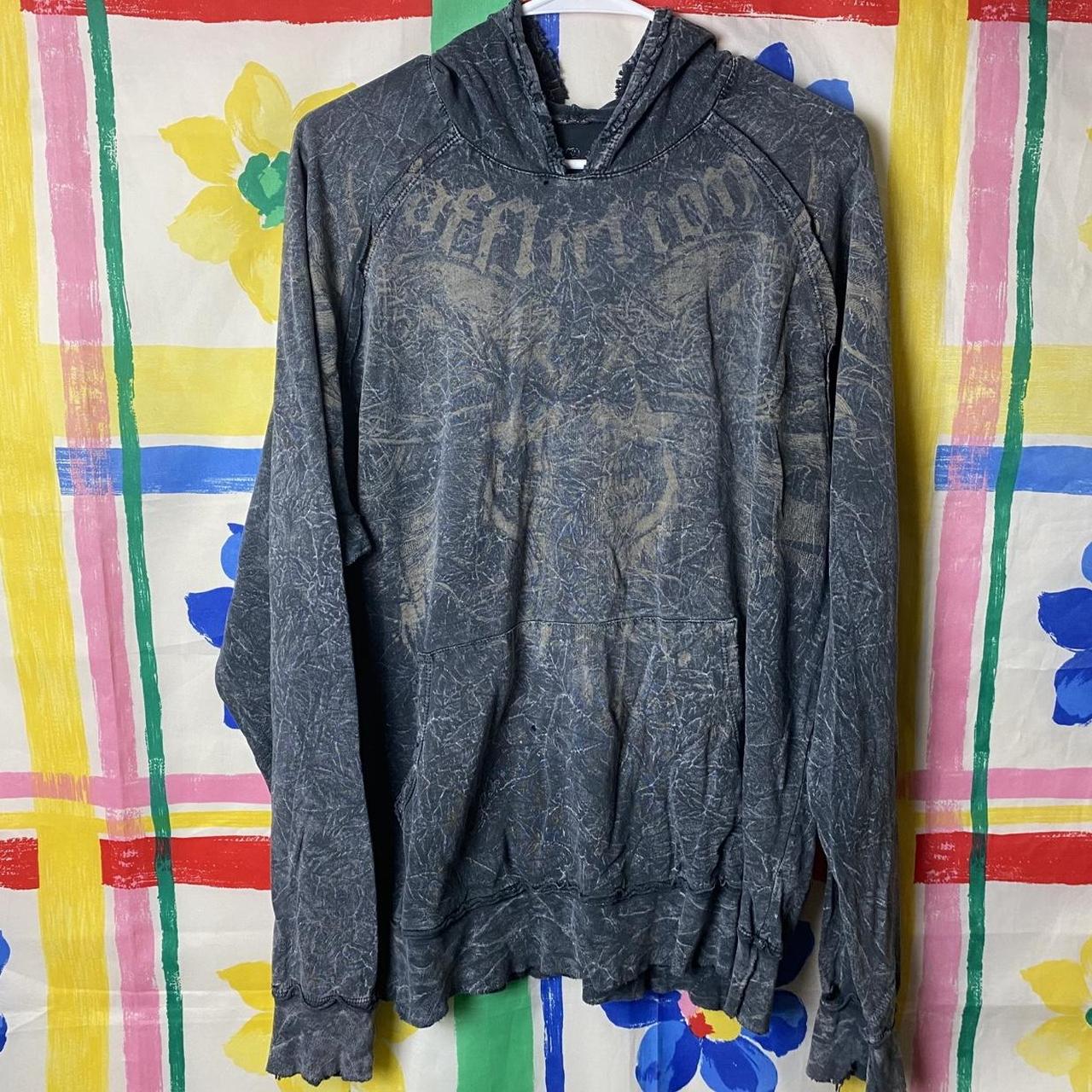 Y2K Affliction Grunge Goth Emo AOP Distressed Skull... - Depop