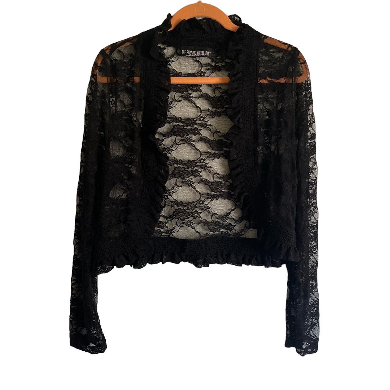 Vintage 90s Black Lacy Cardigan Brand is The... - Depop