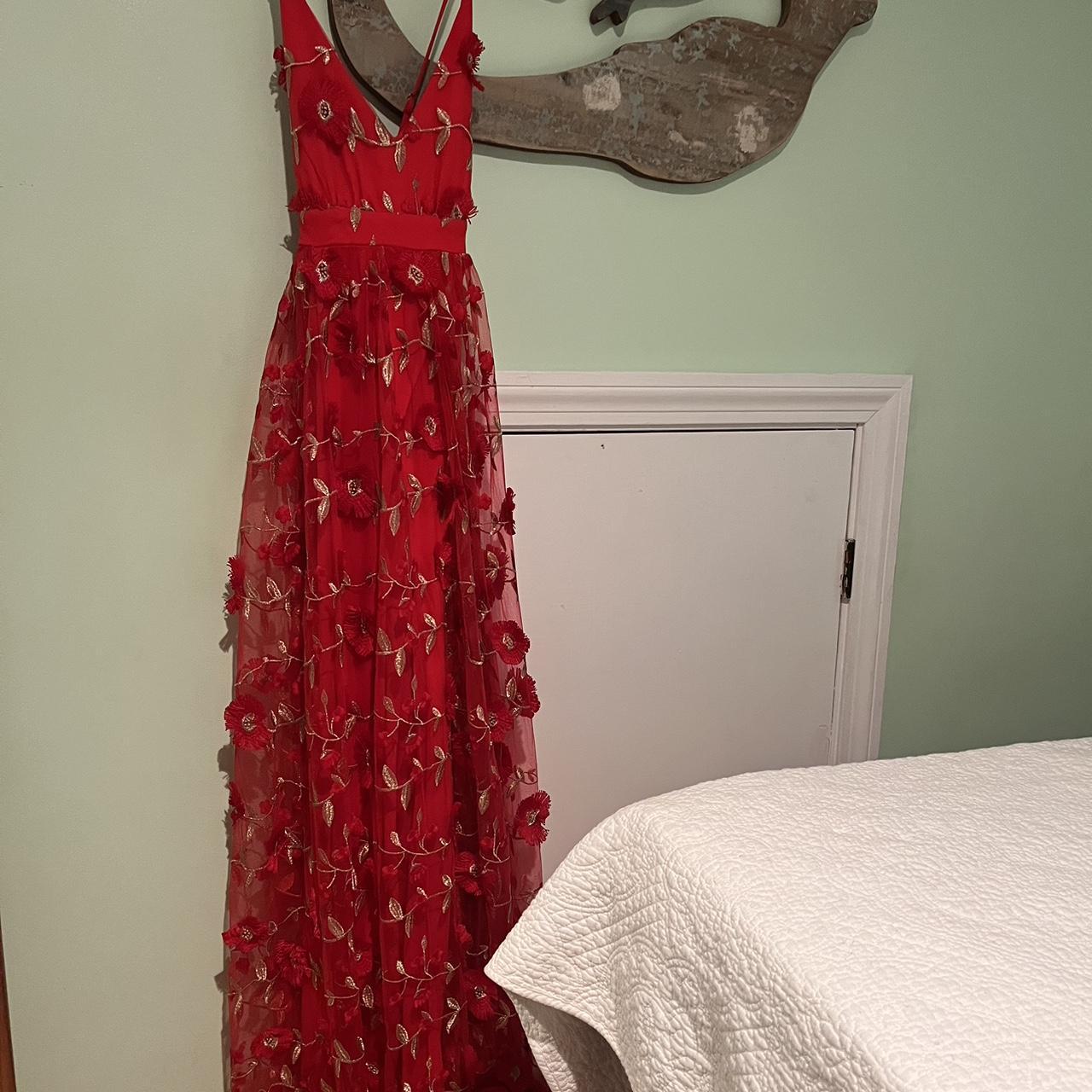 Altered state red long lace dress with flowers. ... - Depop