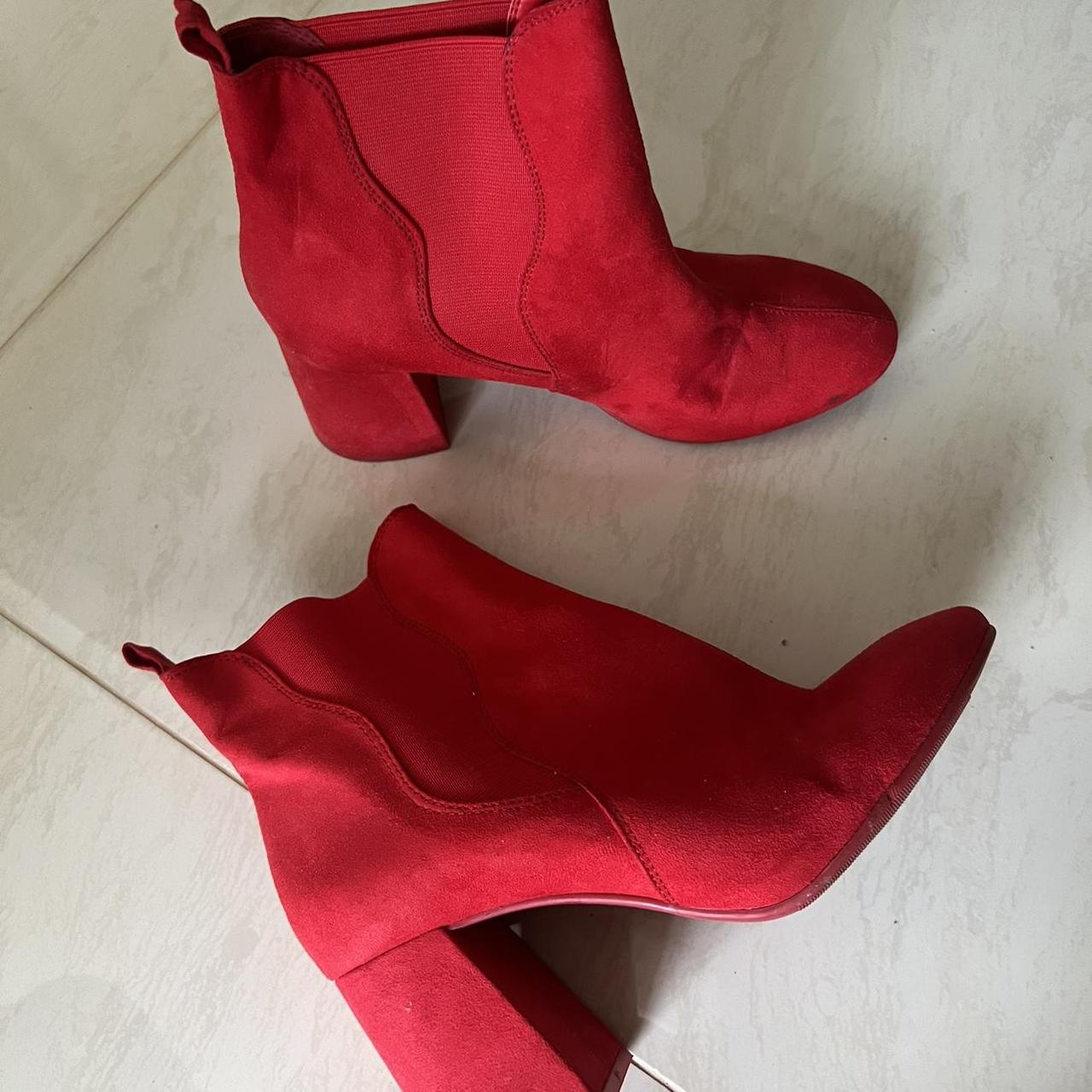 Red block heeled boots - Depop