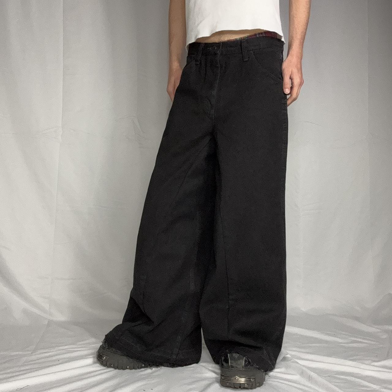 custom flared wide-leg faded black denim pants size... - Depop