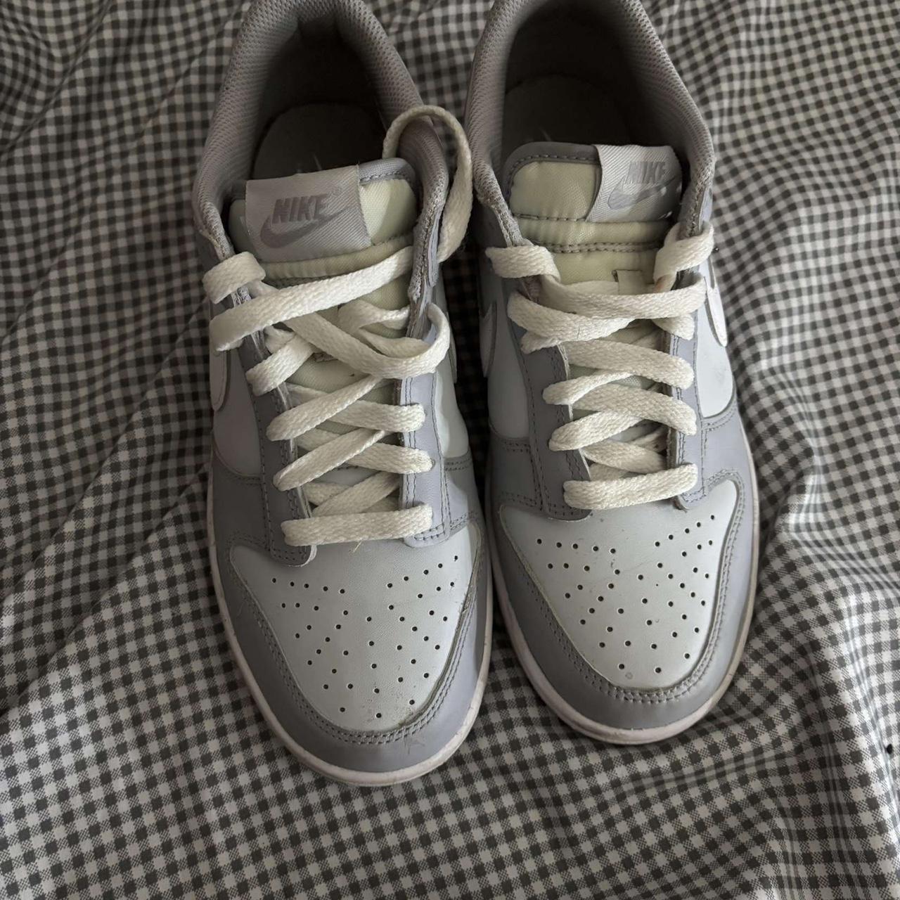Grey and white Nike dunks #nikedunks Kids size... | Depop