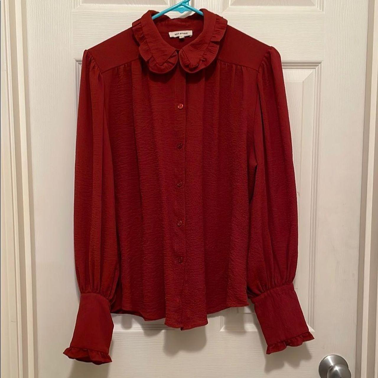 Elegant brick red blouse with a charming ruffled... - Depop