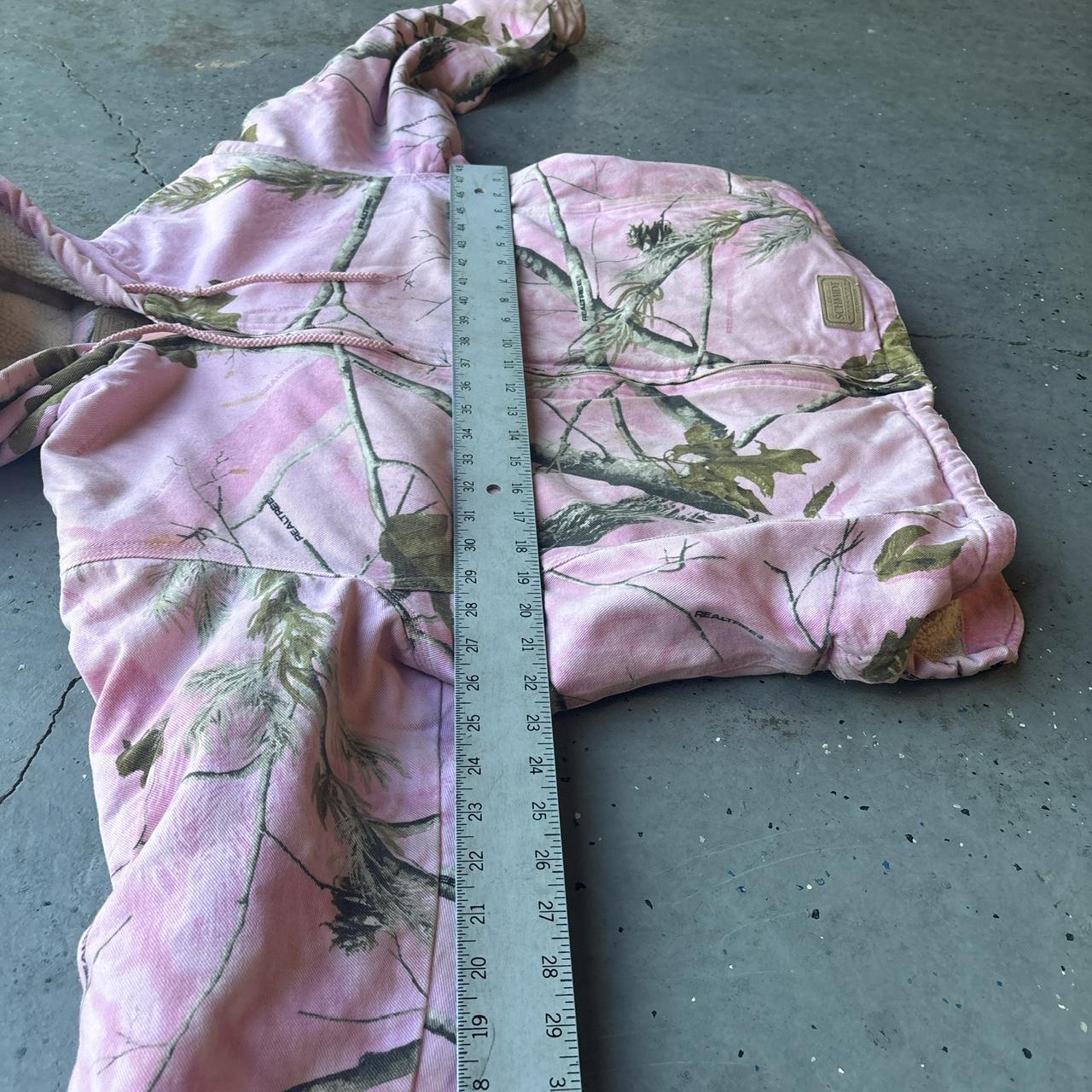 Pink camo jacket with flannel lining and hood -... - Depop
