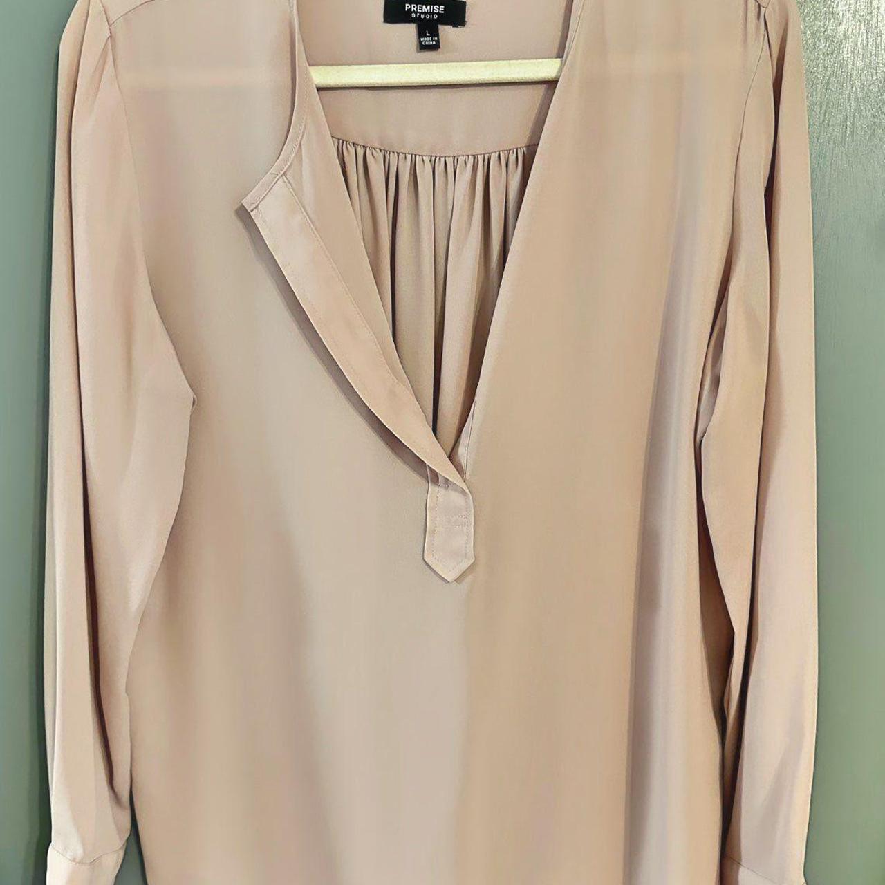 Premise Studio blush pink long sleeve blouse with... - Depop