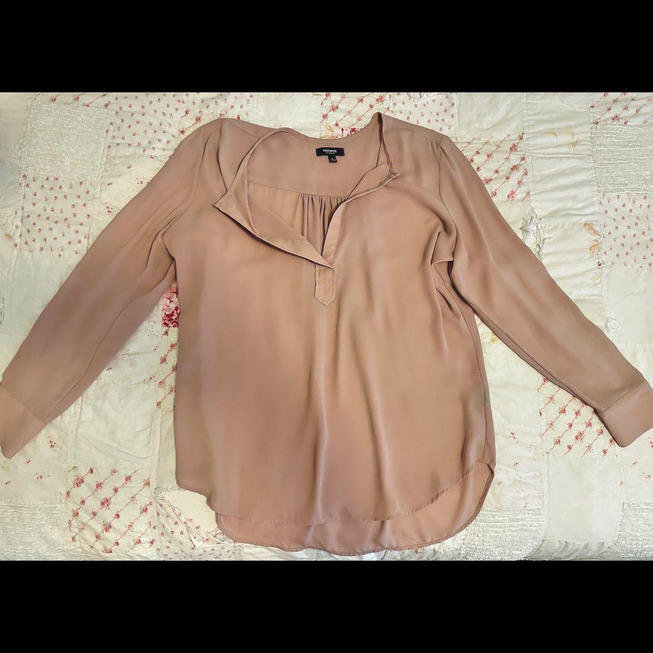 Premise Studio blush pink long sleeve blouse with... - Depop