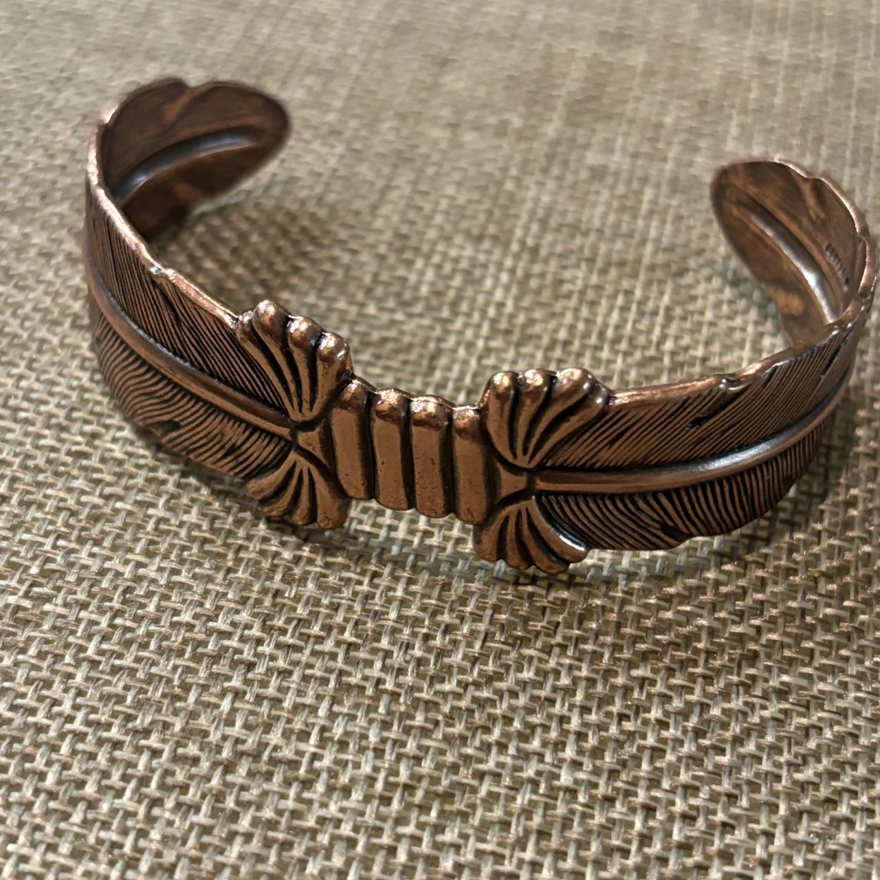 Native American double feather copper cuff. Stamped... - Depop