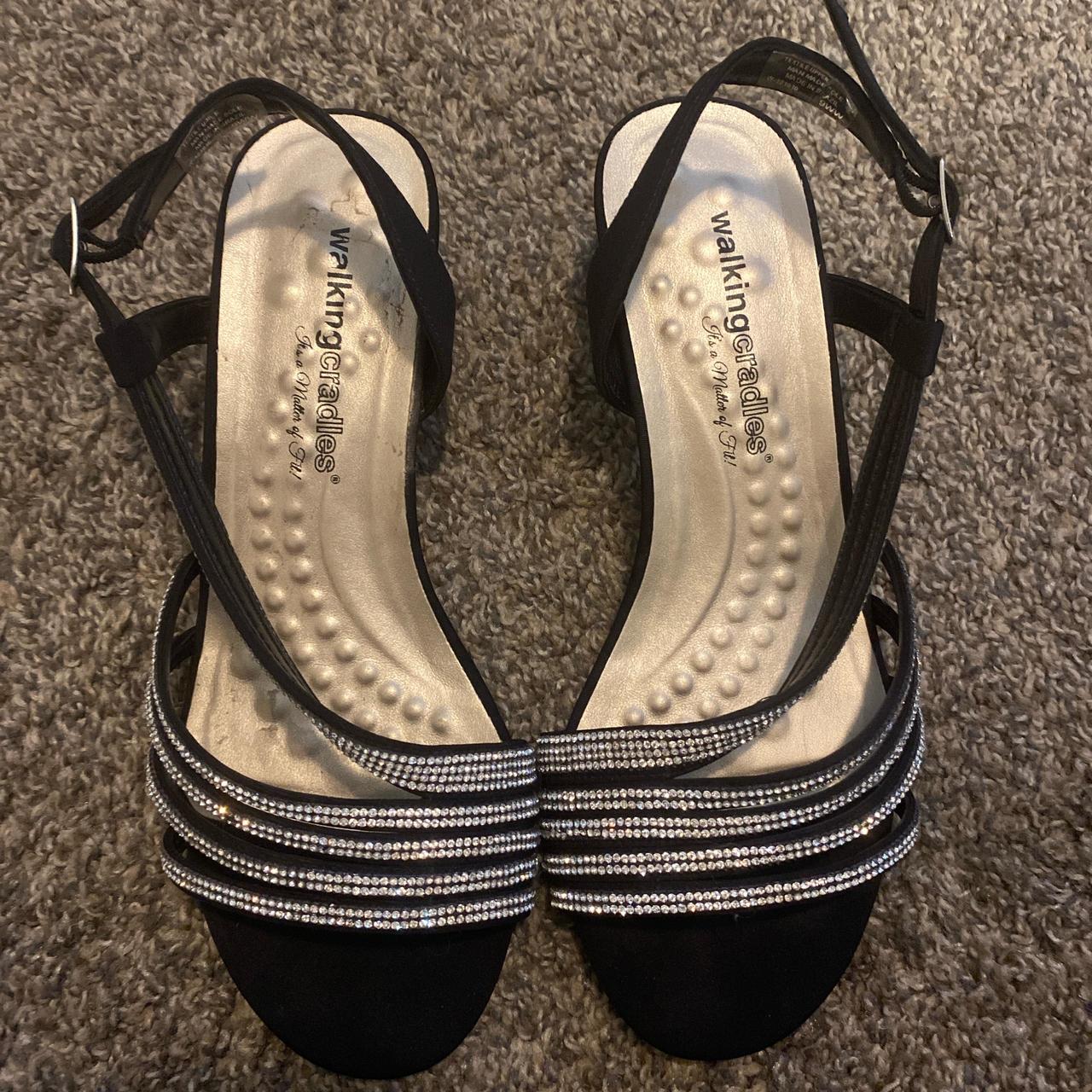 Sleek Black 1’inch heels with rhinestones across... - Depop