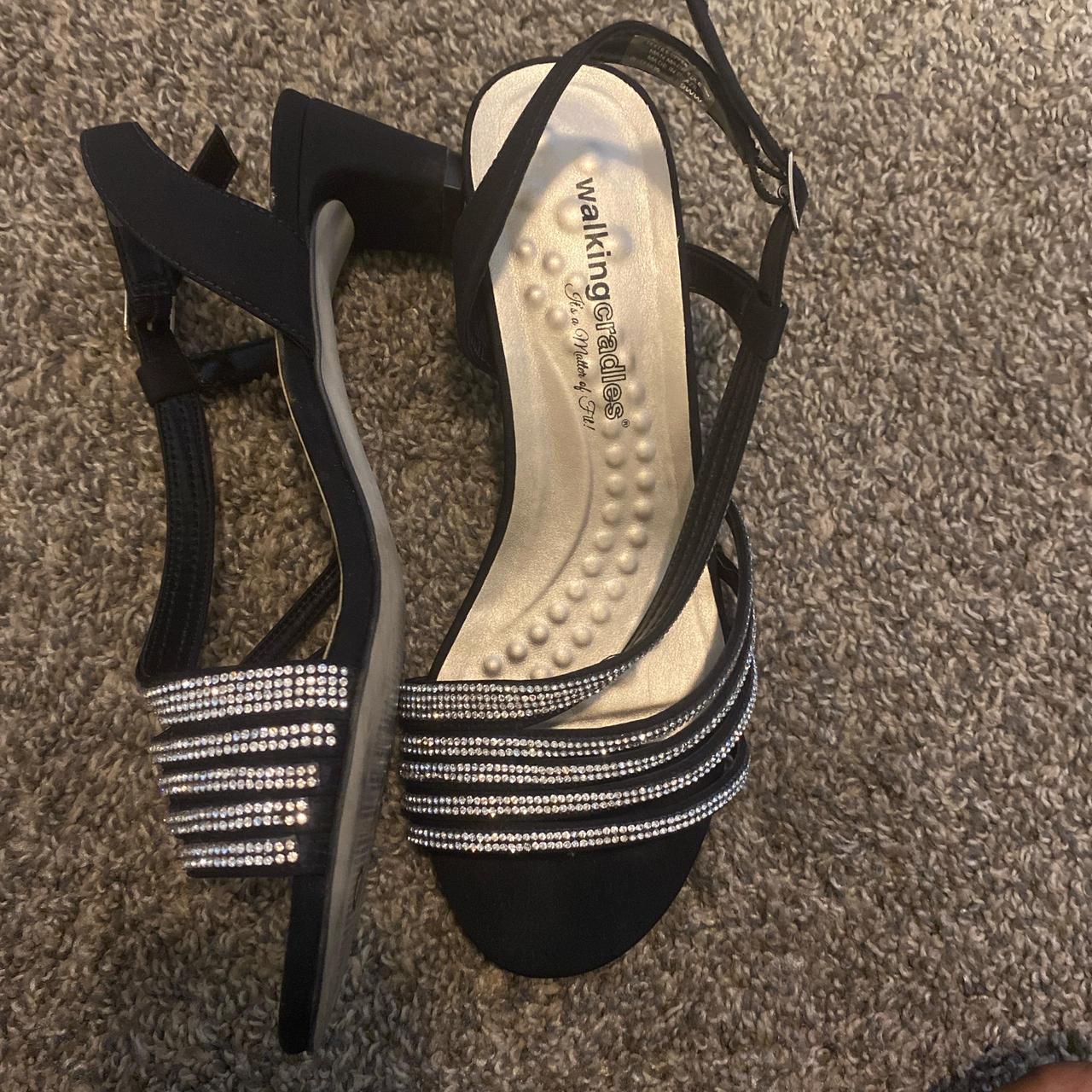 Sleek Black 1’inch heels with rhinestones across... - Depop