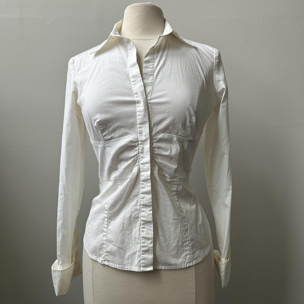 Ann Taylor Womens White Button UP Blouse SZ 6 Y2K - Depop