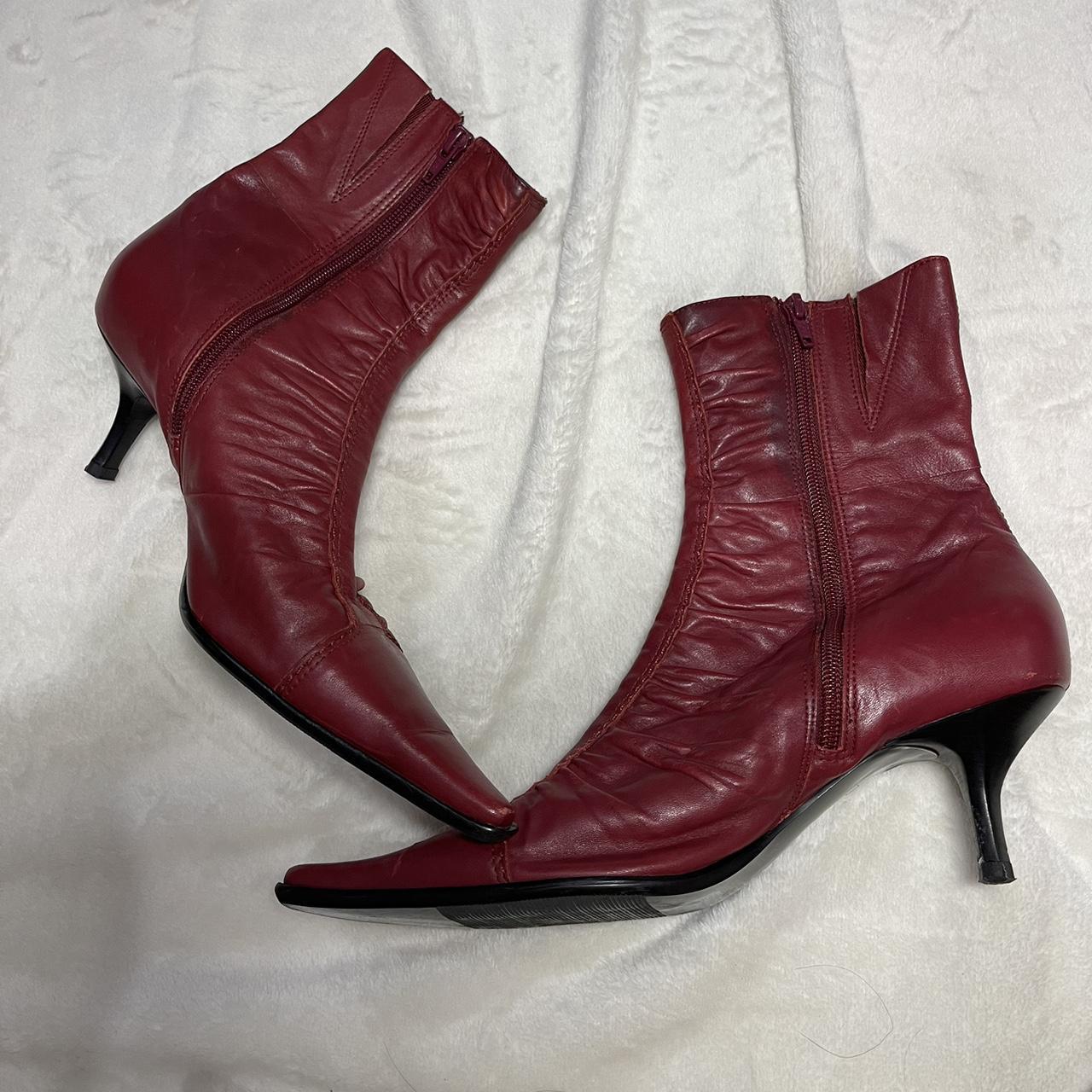 Vintage kitten heel pointed boots Square tip Heel... - Depop