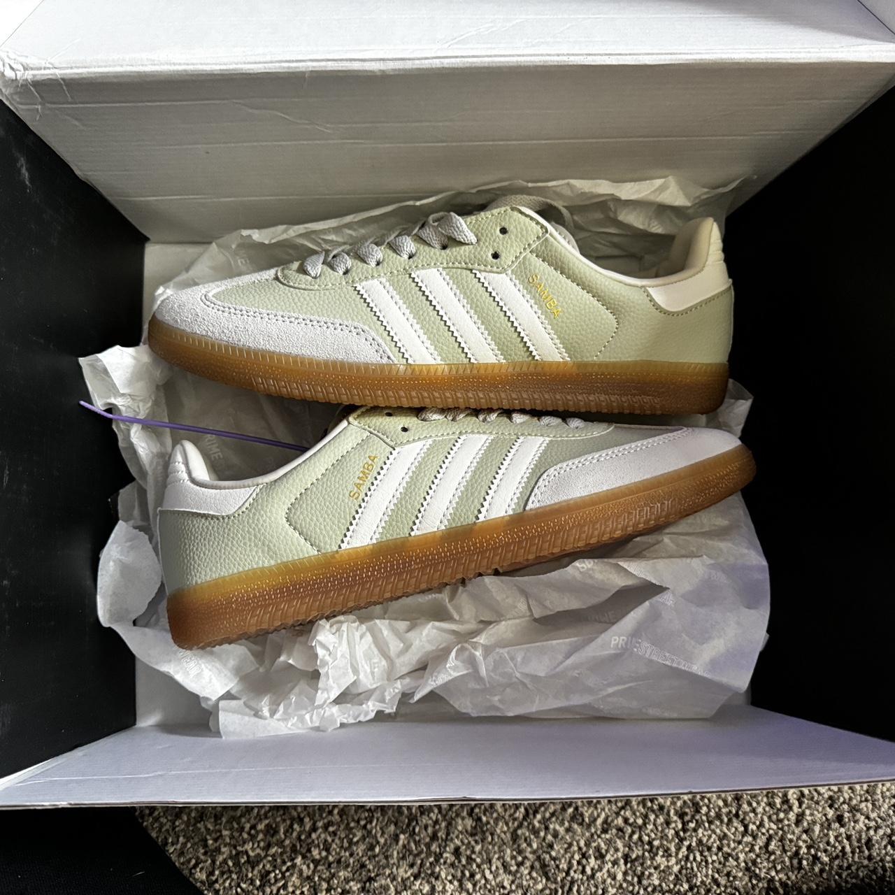 rare adidas sambas sage green and beige only selling... - Depop