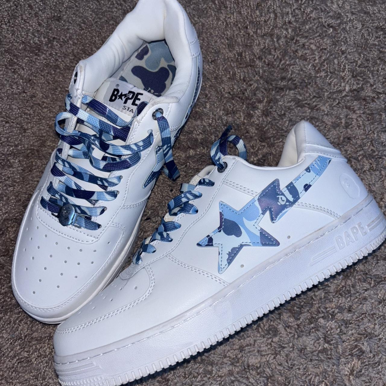 BAPE white and blue camouflage shoes (forces) ... - Depop