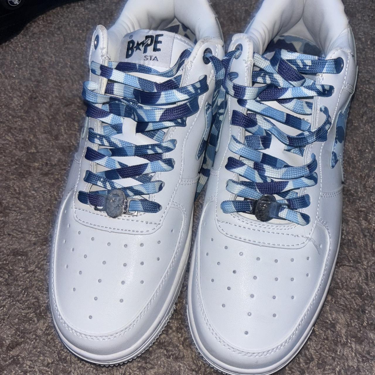 BAPE white and blue camouflage shoes (forces) ... - Depop