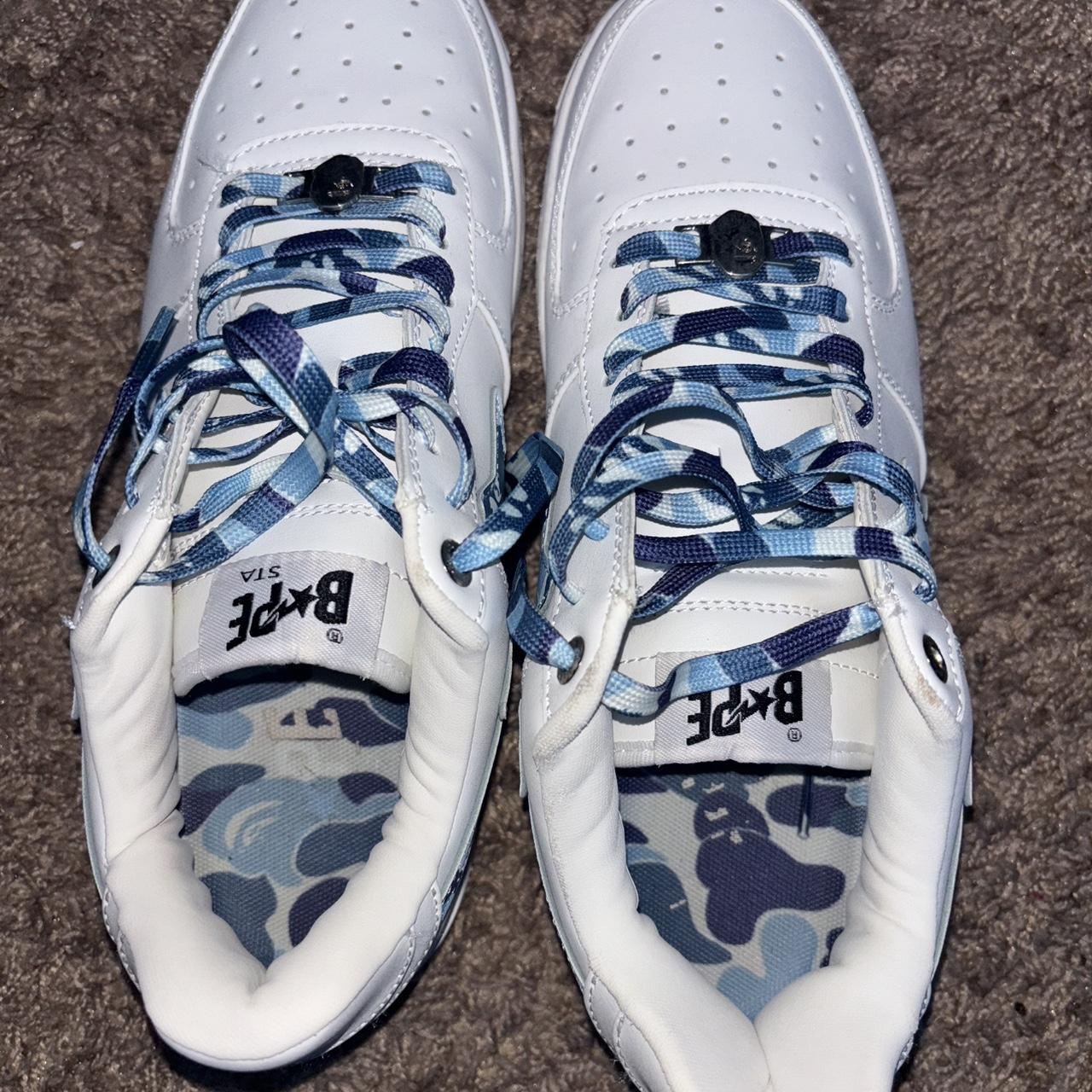 BAPE white and blue camouflage shoes (forces) ... - Depop