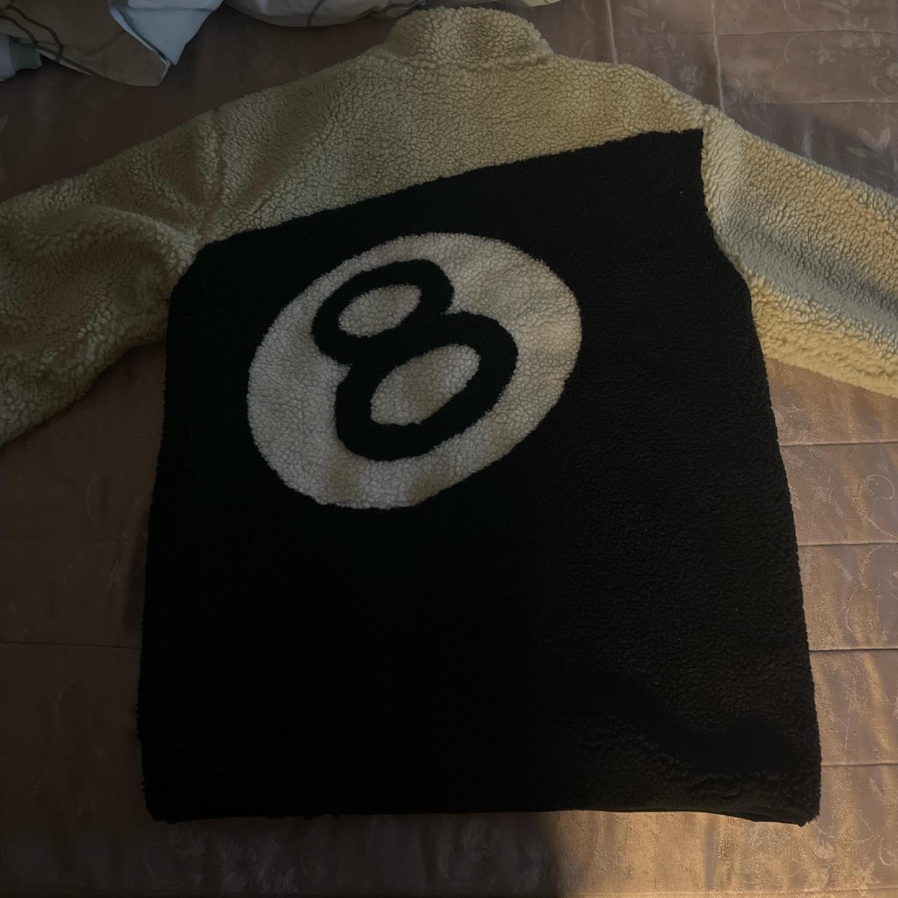 stussy 8 ball sherpa fleece reversible jacket worn... - Depop
