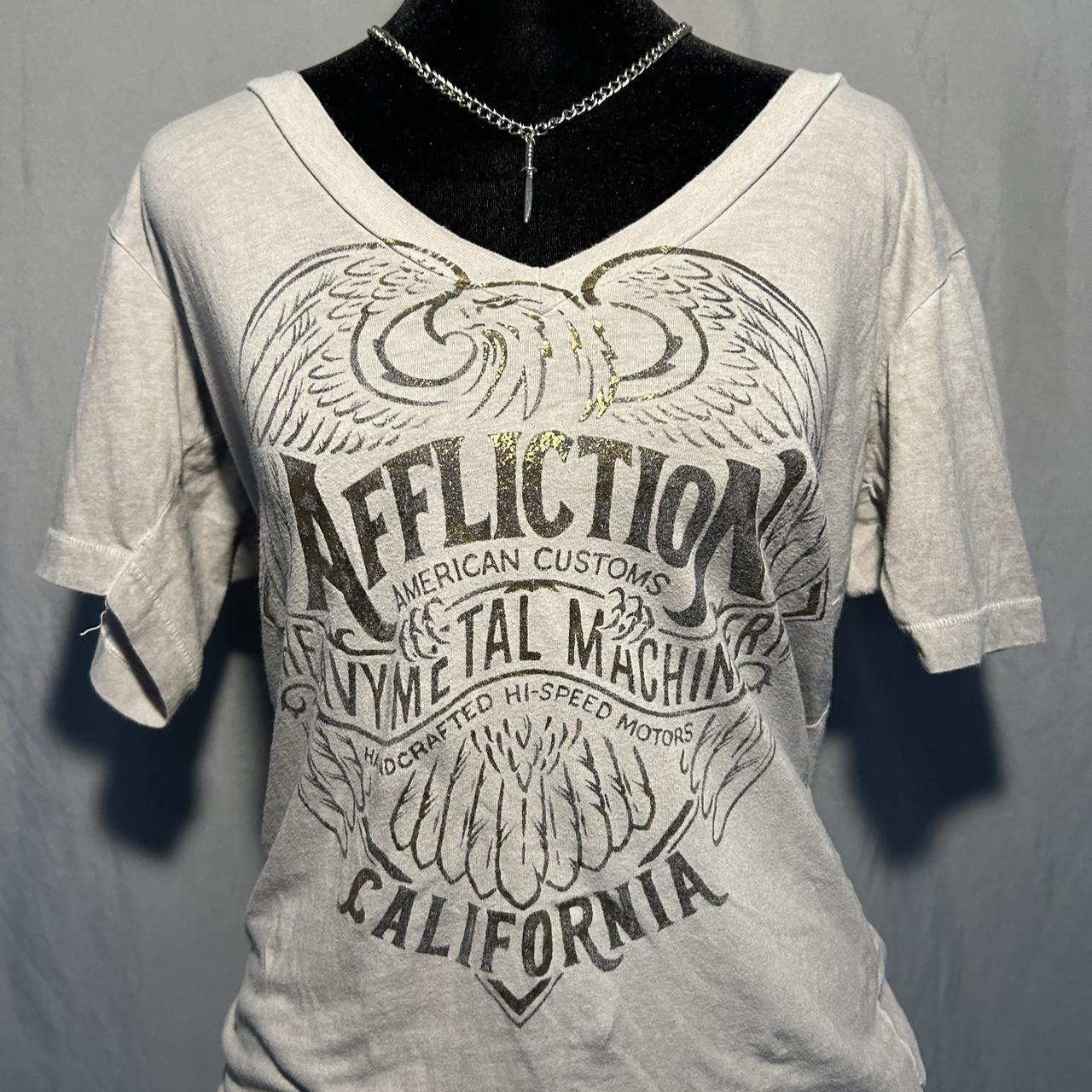 AFFLICTION white women’s v neck t shirt white and... - Depop