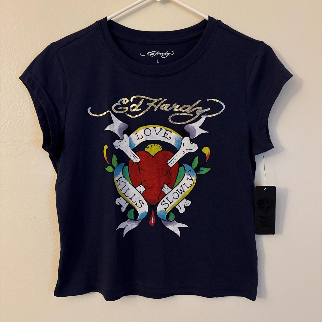 ed hardy vintage baby t ☠️ - navy blue - size large... | Depop
