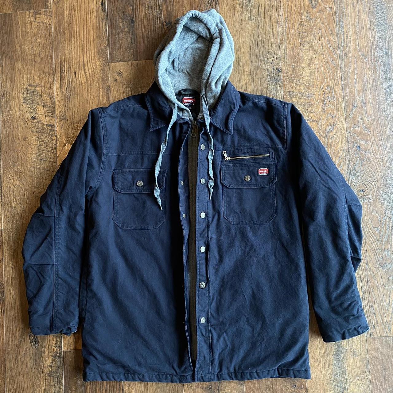 Wrangler navy/dark blue duck canvas quilted... - Depop