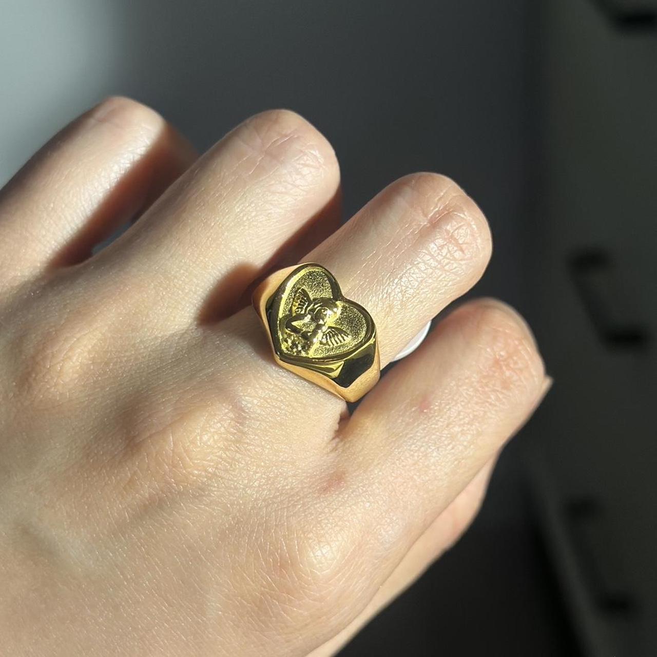 Angel heart gold chunky ring Stainless steel 18k... - Depop