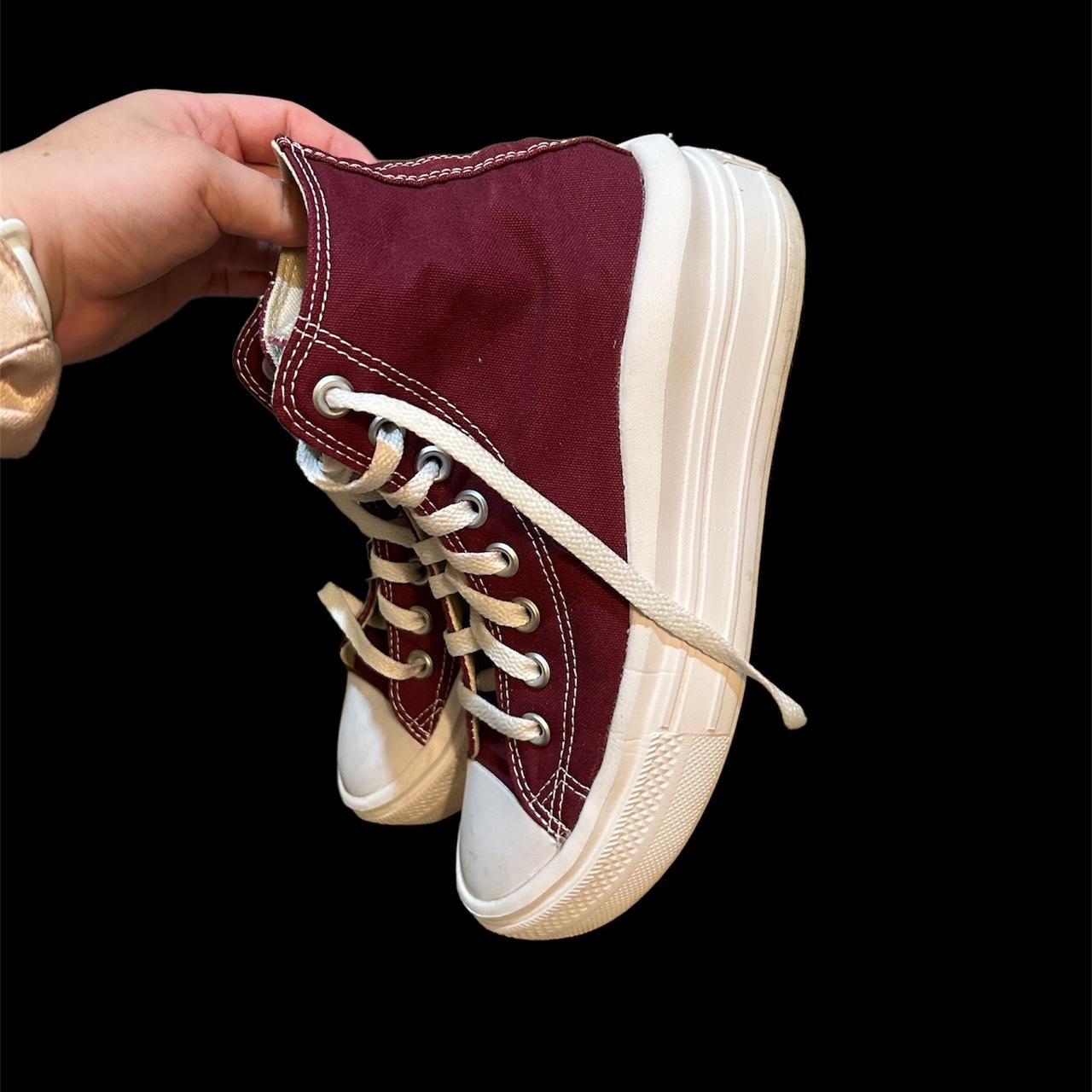 Maroon converse move platforms. Worn a few times,... - Depop