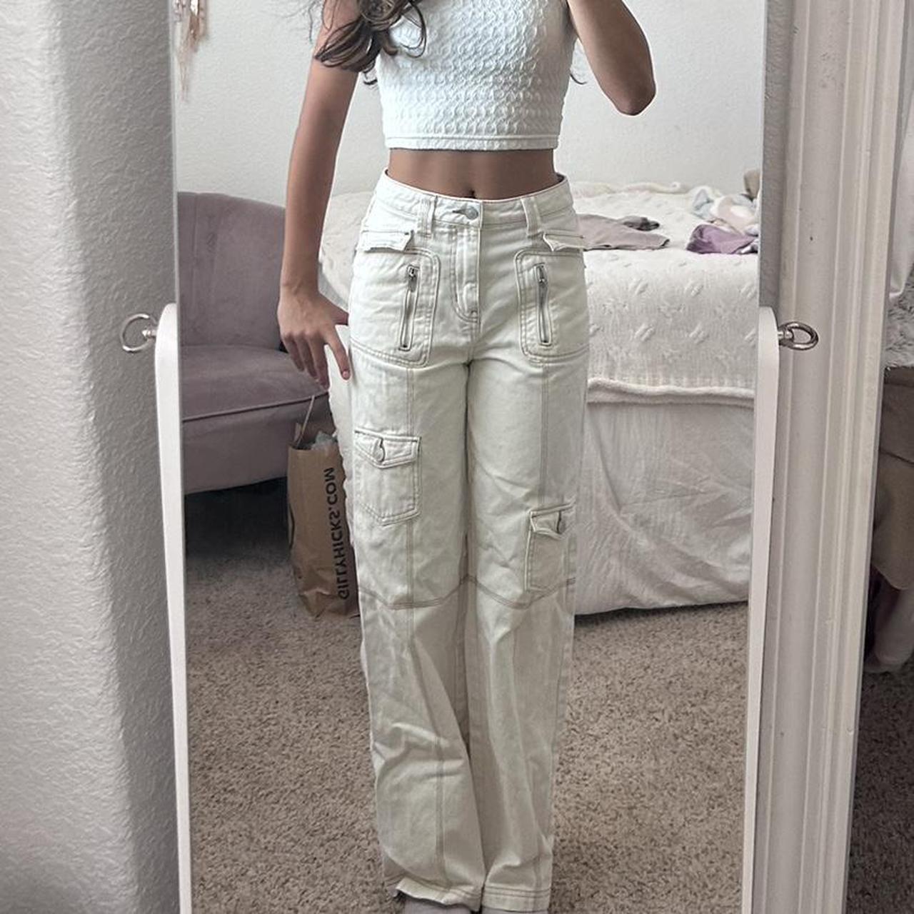 cargo pants cream color I loved them just never... - Depop
