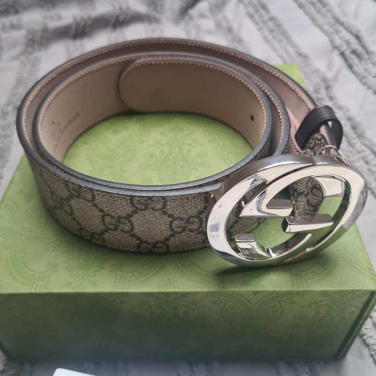 Gucci belt Mens beige silver buckle with box dustbag... | Depop