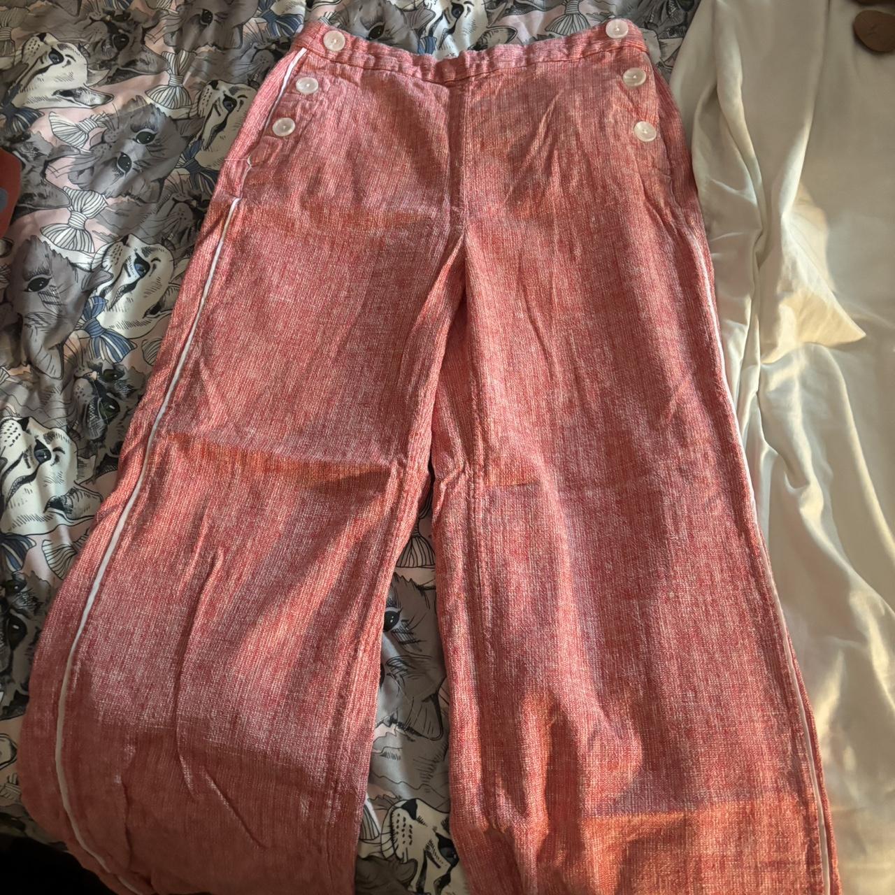 Banana Republic red straight leg linen pants - Depop