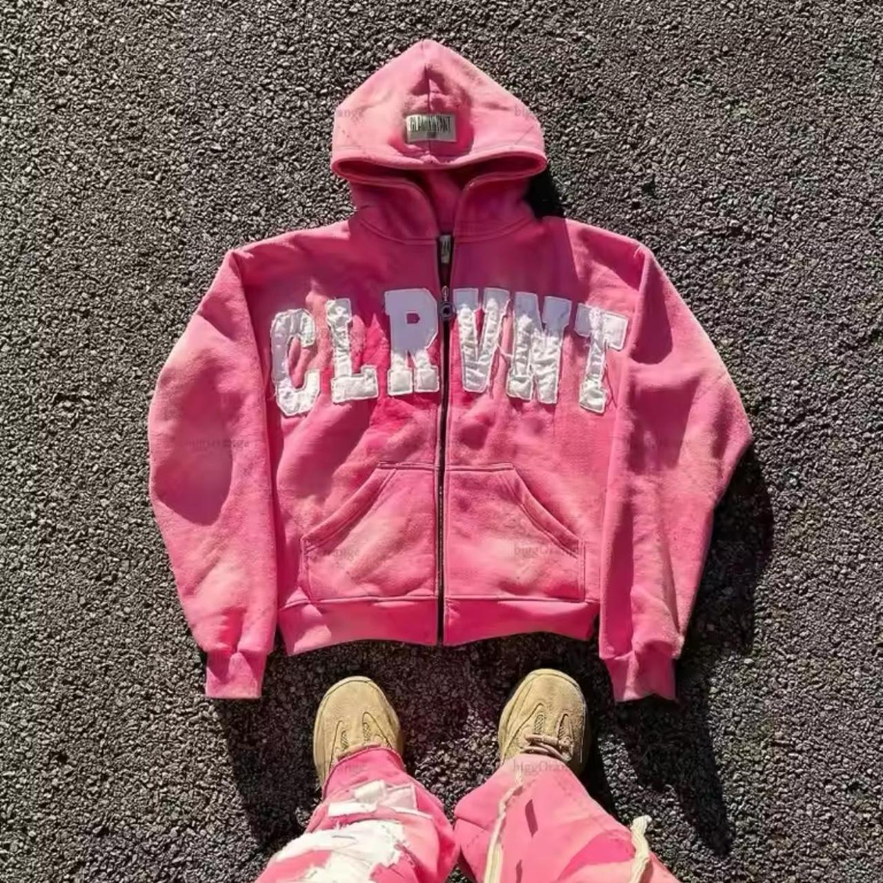 pink zip up hoodie - Depop